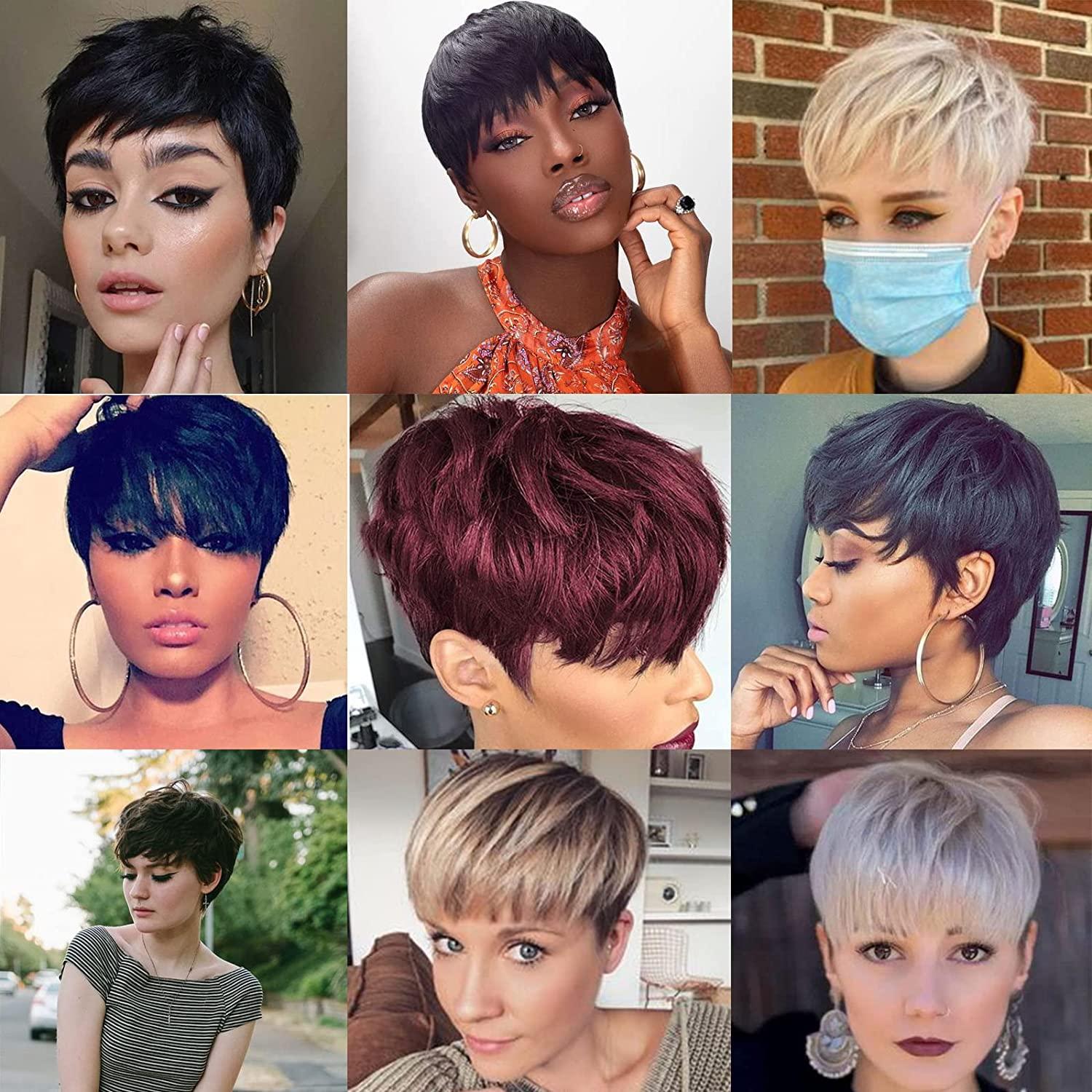 G&T Red Pixie Cut Wig with Bangs - Short Layered Heat Resistant ...