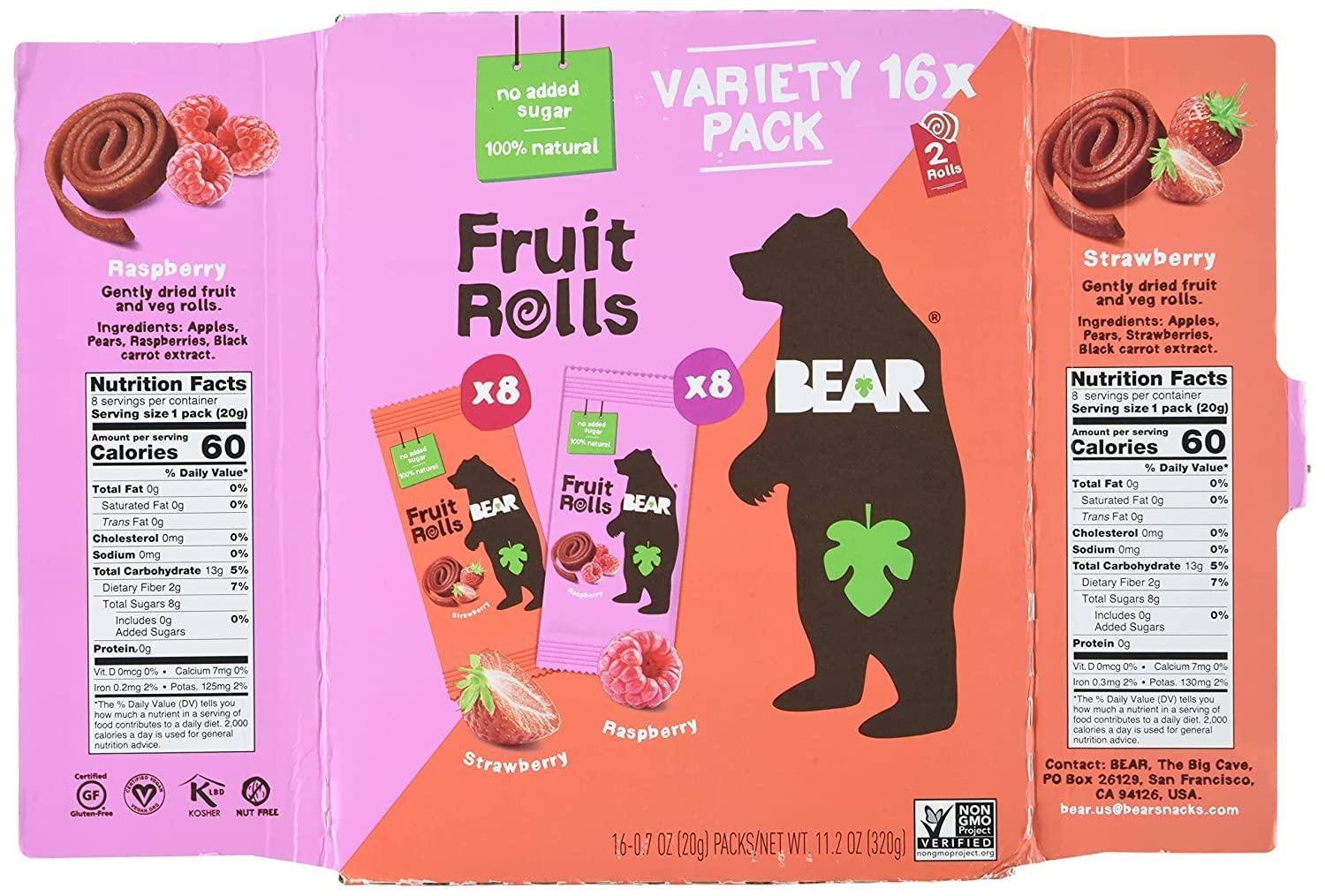 BEAR Real Fruit Rolls Variety Pack - 16 Rolls with 2 Packs Each | Buy Now with Express ...