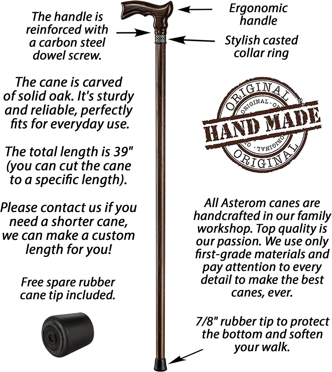 Extra Long Handmade Ergonomic Walking Cane for Tall Men - 39 Inch ...