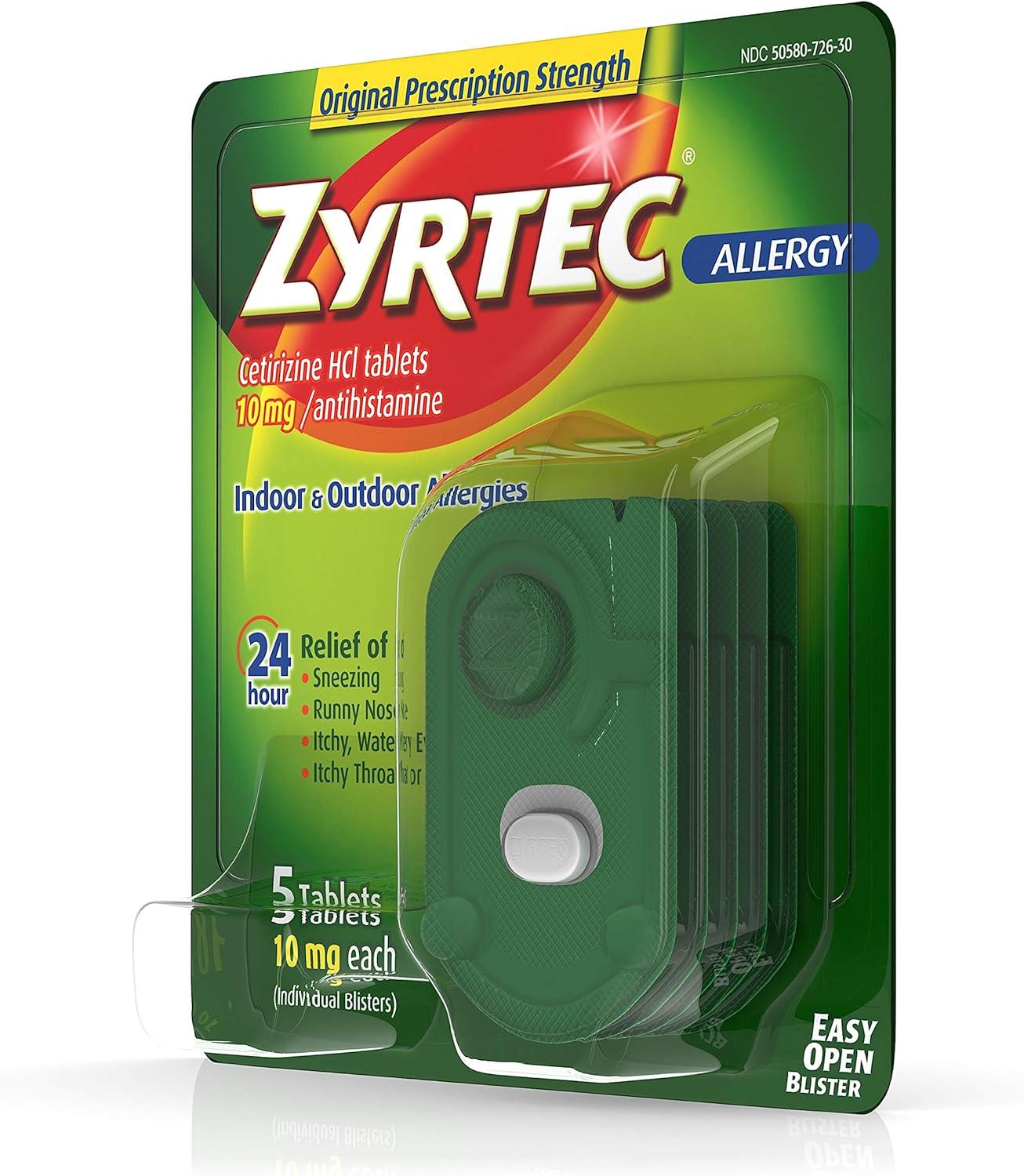 Zyrtec 10mg Tablets 5 Count - Fast-Acting Allergy Relief | Buy Now with ...