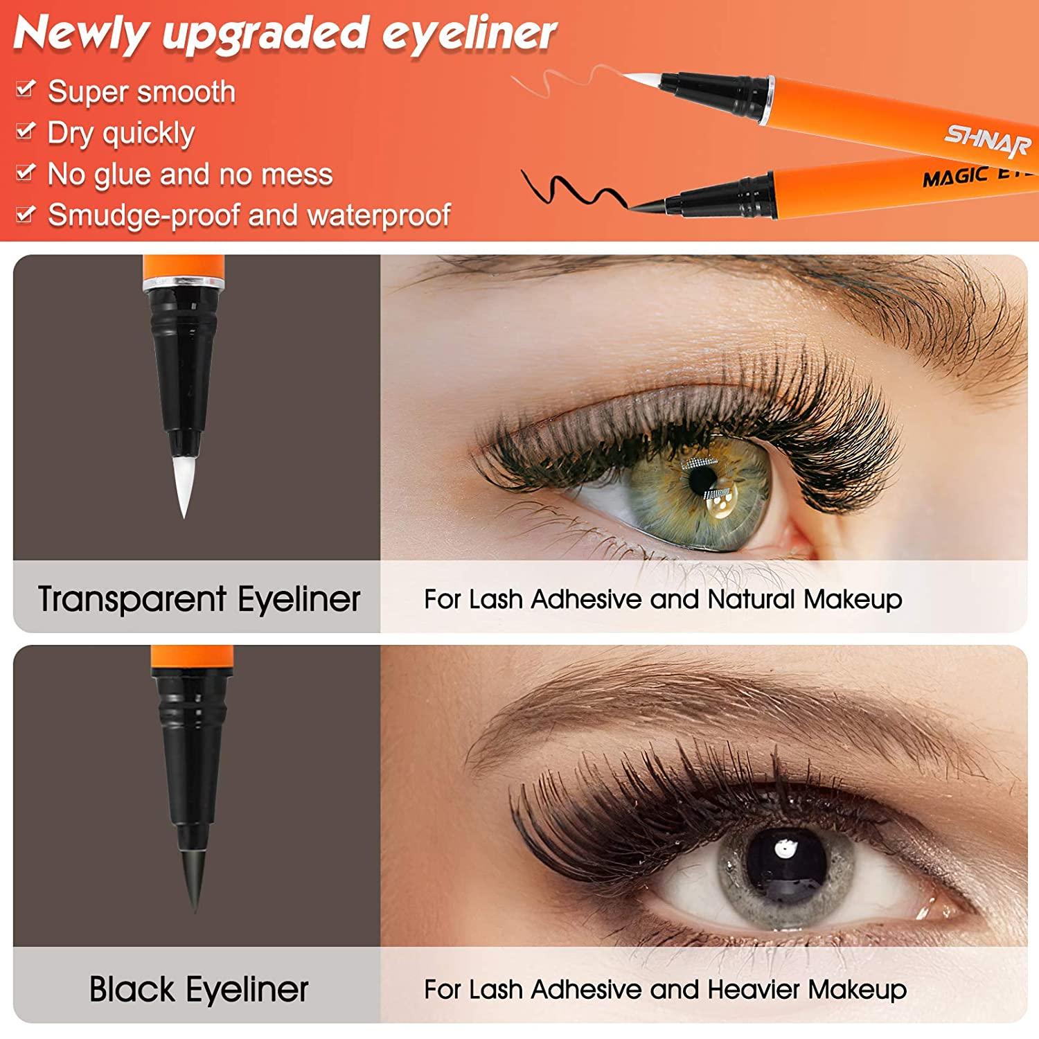10 Pairs Natural Look Fake Eyelashes with Upgraded Magic Eyeliner Kit ...
