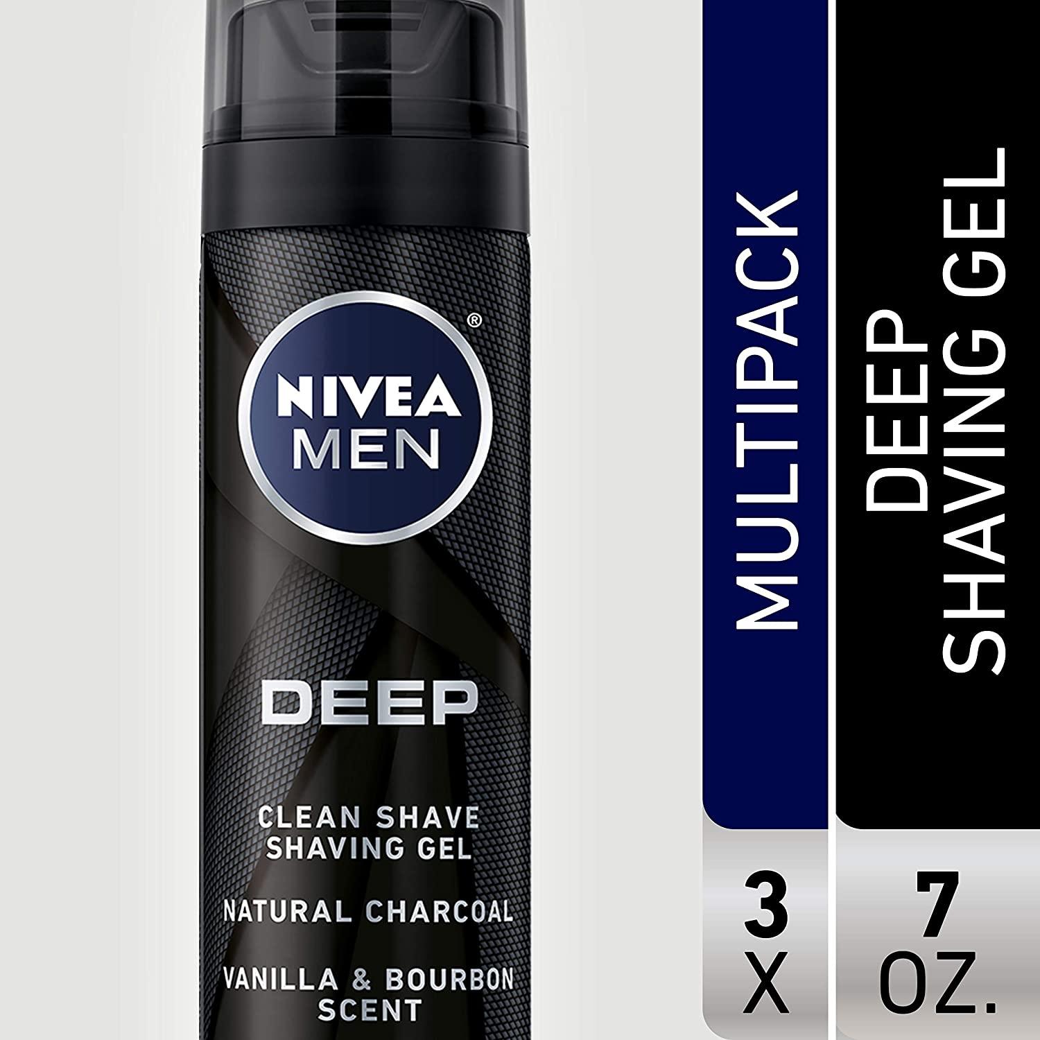 NIVEA MEN Deep Clean Shave Gel - 3 Pack, 7 oz Cans with Natural ...