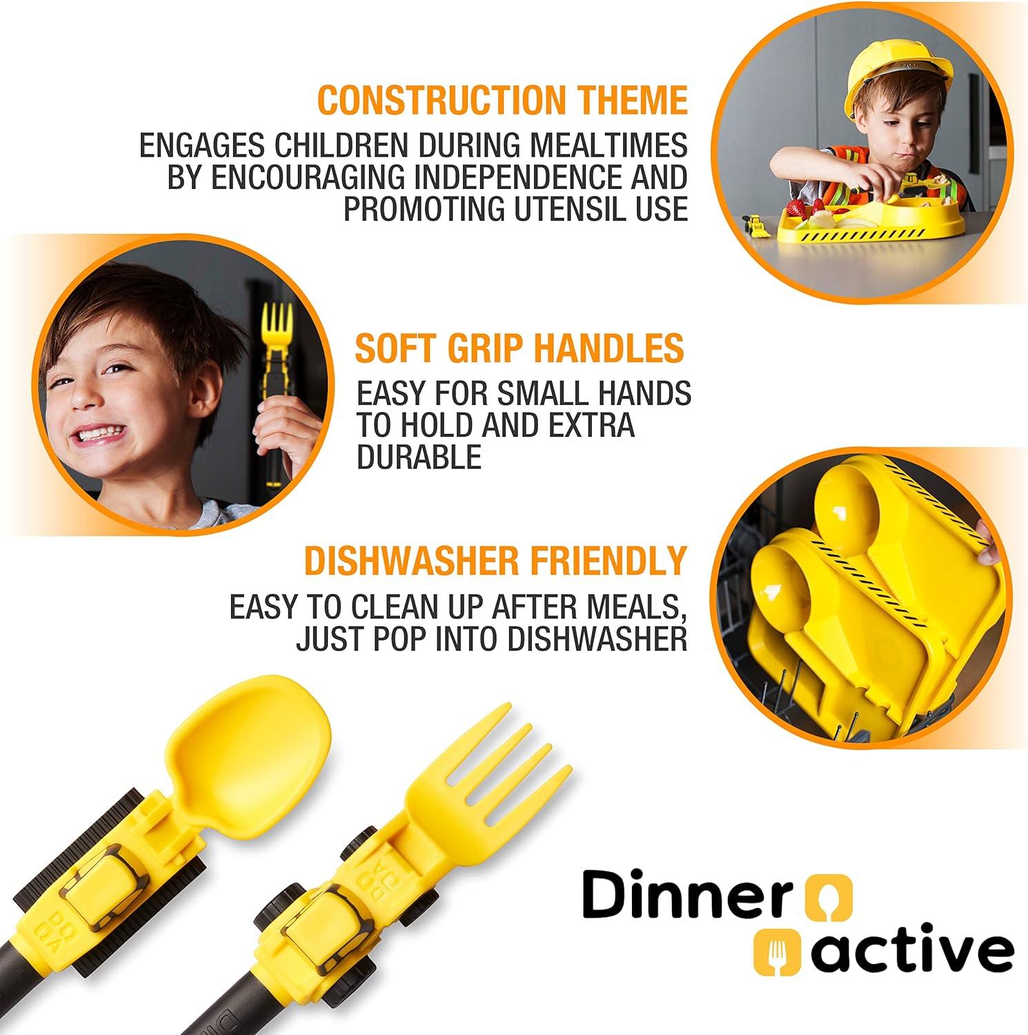 Dinneractive Construction Themed Utensil Set for Kids - 2-Piece Fork ...