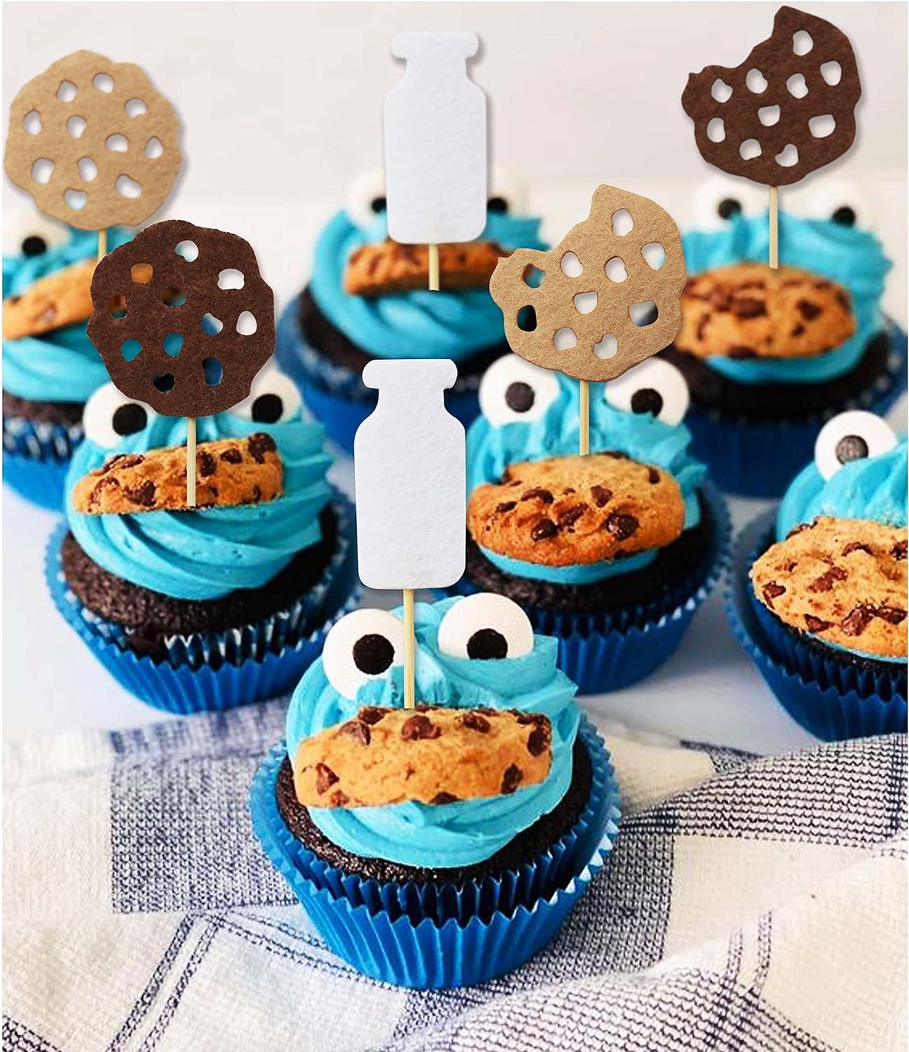 Cookies Milk Birthday Cupcake Toppers Cookie and Monster Happy Birthday ...