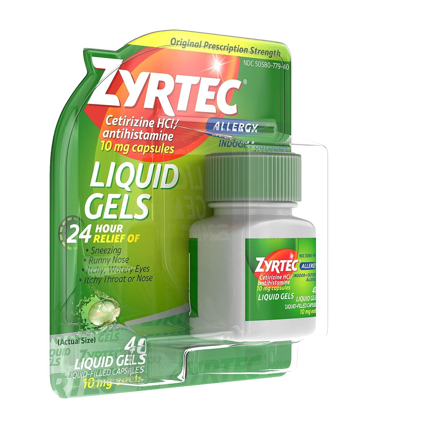 Zyrtec 24 Hour All-Day Allergy Relief Liquid Gels - 40ct x 2 Pack ...