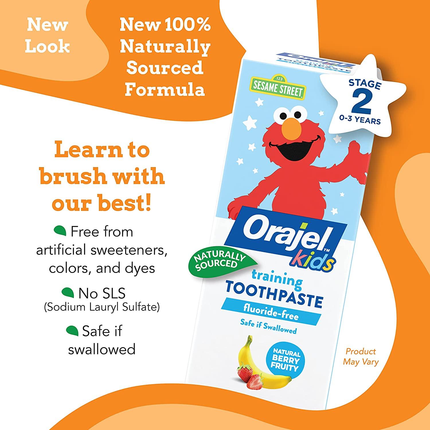 Orajel Elmo Fluoride-Free Training Toothpaste for Kids - Berry Flavor ...