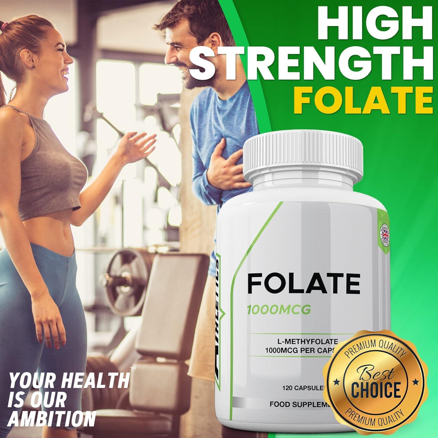 Folate 1000mcg (L-Methylfolate) 120 Capsules - 5-MTHF Active Folic Acid ...