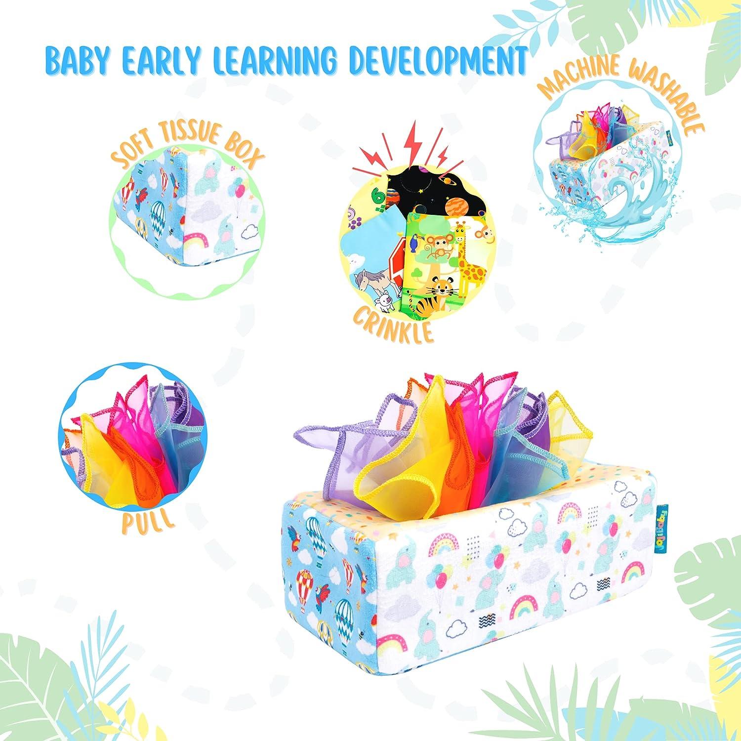 Baby Sensory Tissue Box Toy with Teether Plushie - Educational and ...