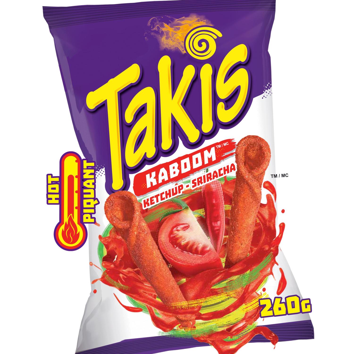 Takis Kaboom Ketchup Sriracha Rolled Tortilla Chips Crunchy Corn Snack 260 g (Pack of 1) Kaboom ...