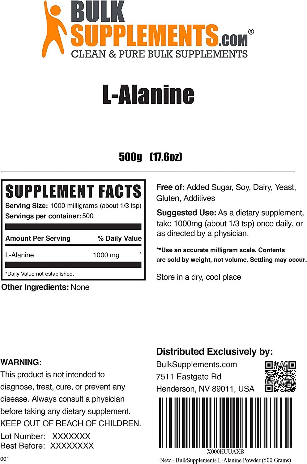 BulkSupplements L-Alanine Powder - 500g Amino Acid Supplement | Buy Now ...