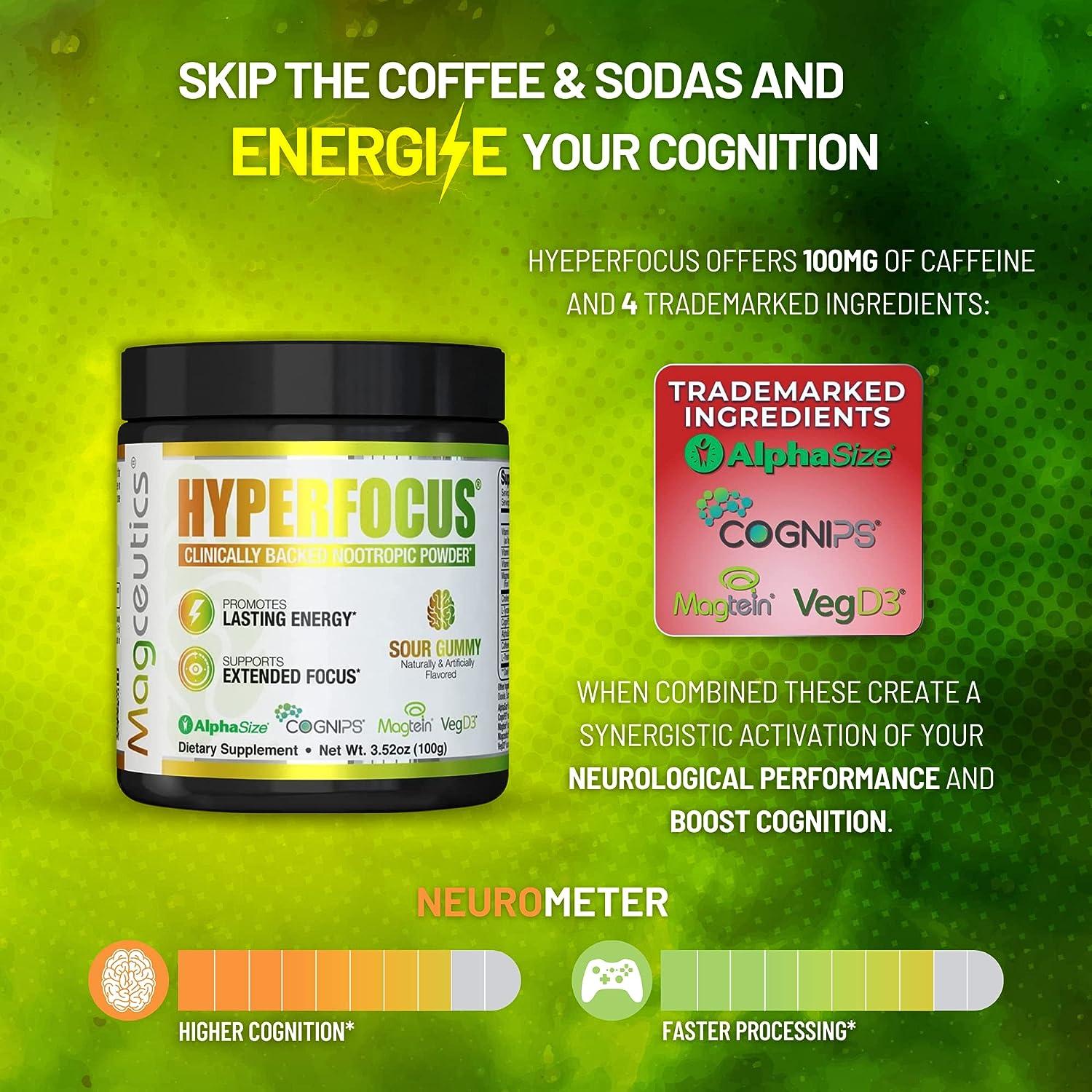 Magceutics Hyperfocus Energy Nootropic Powder - Boost Memory & Cognitive Function - 3.52 Oz ...