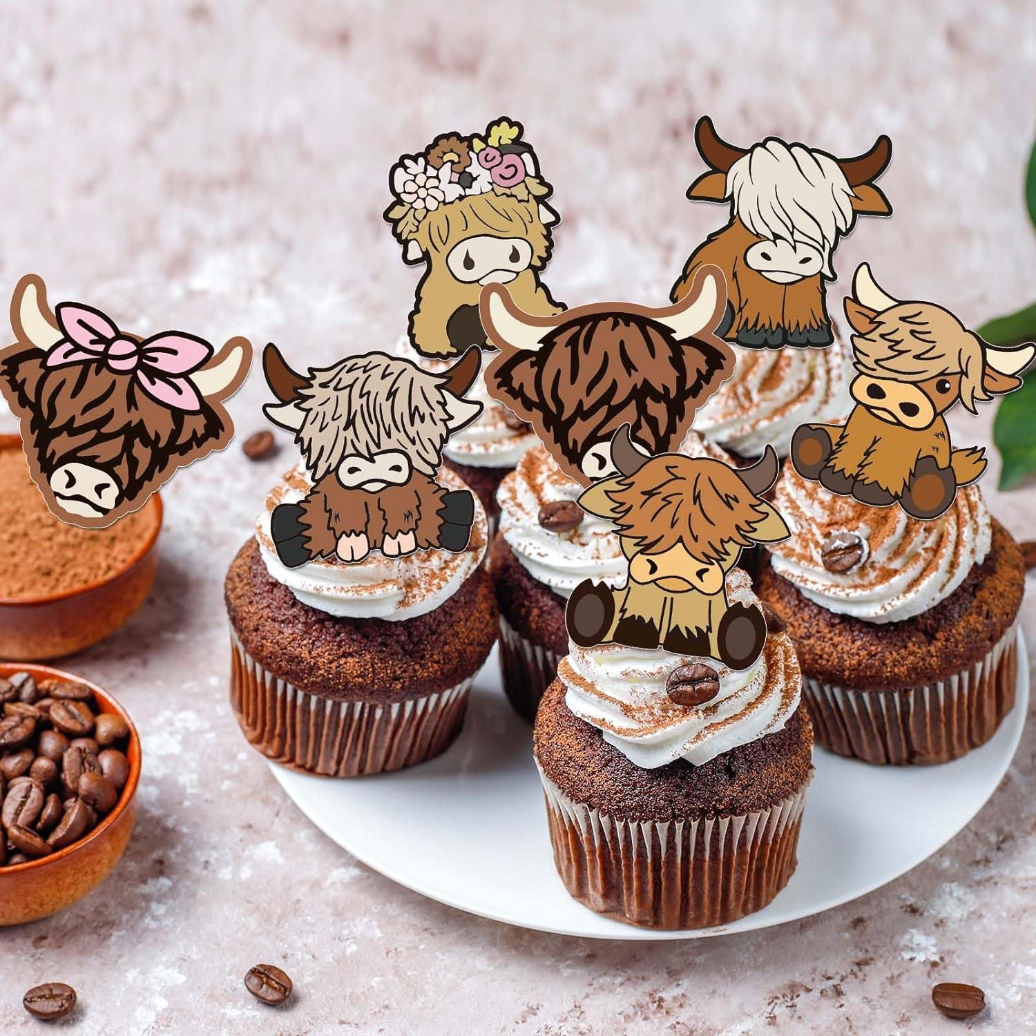 JarThenaAMCS 49Pcs Highland Cow Cupcake Toppers Highland Cattle Cupcake ...