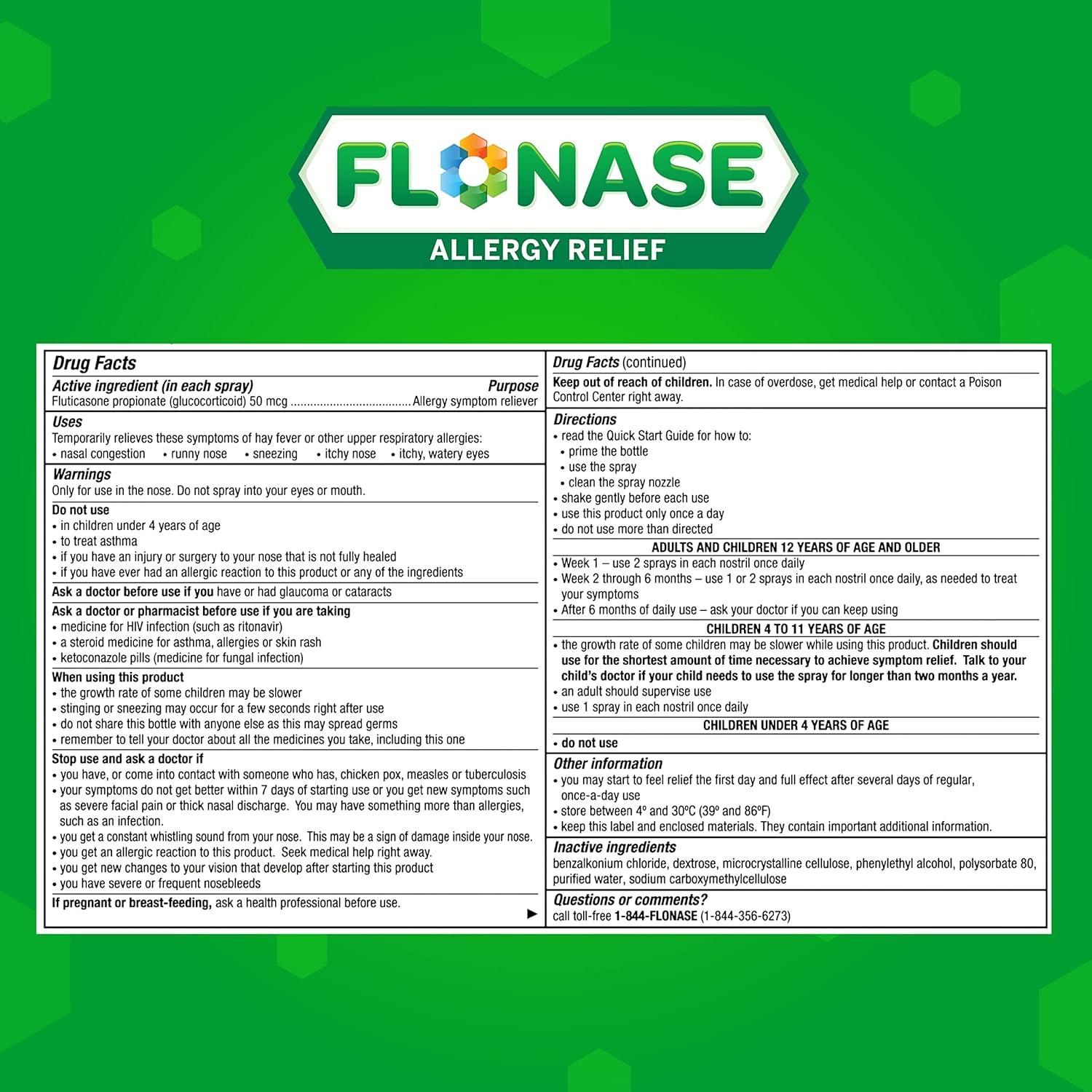 Flonase Allergy Relief Nasal Spray - 24 Hour Non Drowsy Medicine - 72 ...
