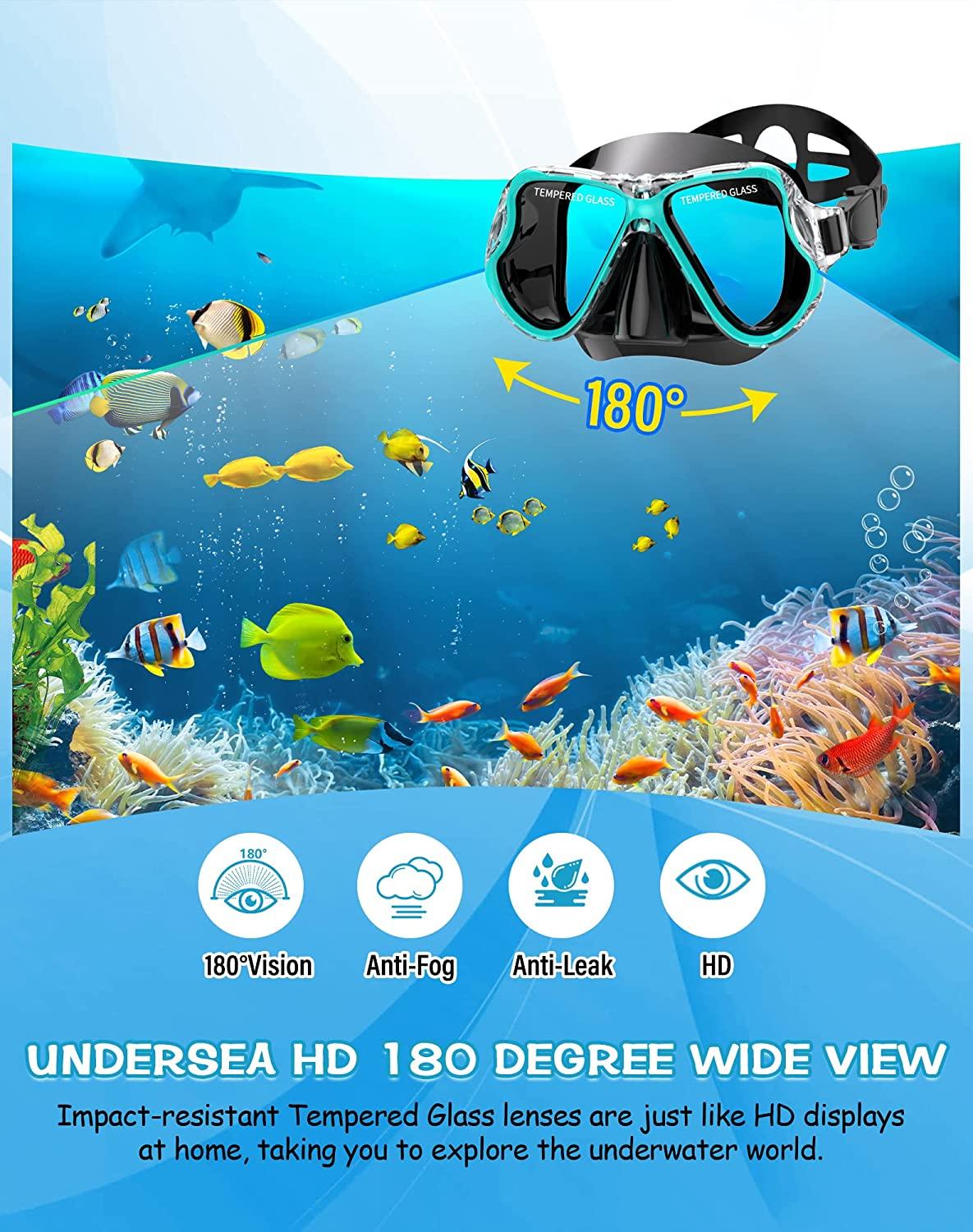 Greatever Dry Snorkel Set,Panoramic Wide View,Anti-Fog Scuba Diving ...