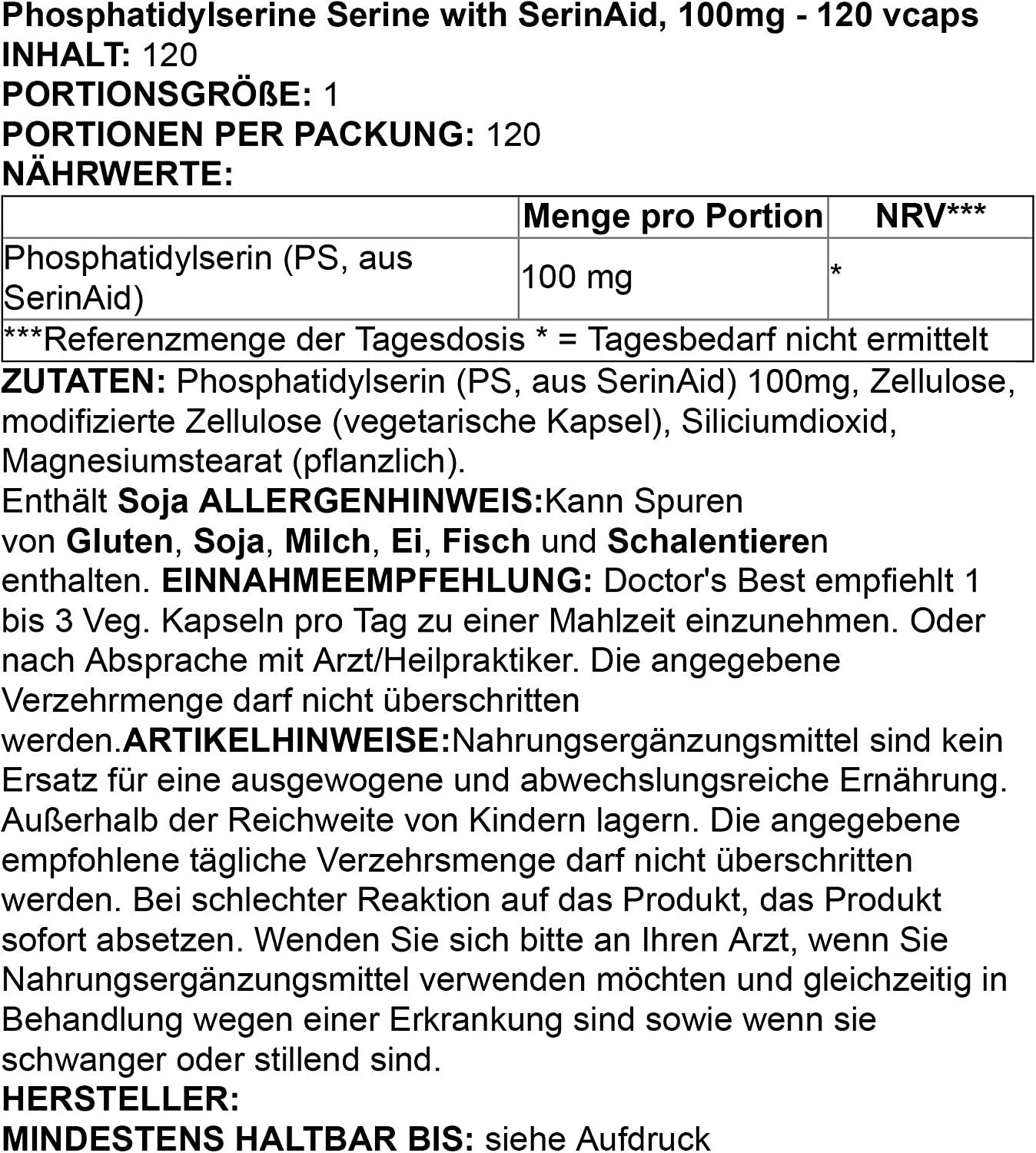 Doctor's Best Phosphatidylserine with SerinAid 100mg - 60 Softgels ...