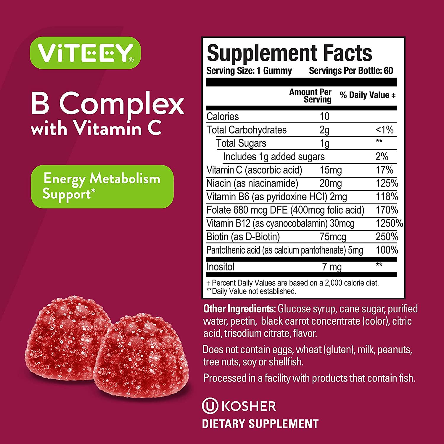 Vitamin B Complex Gummies with Vitamin C, B6, B12, Niacinamide, Folic ...