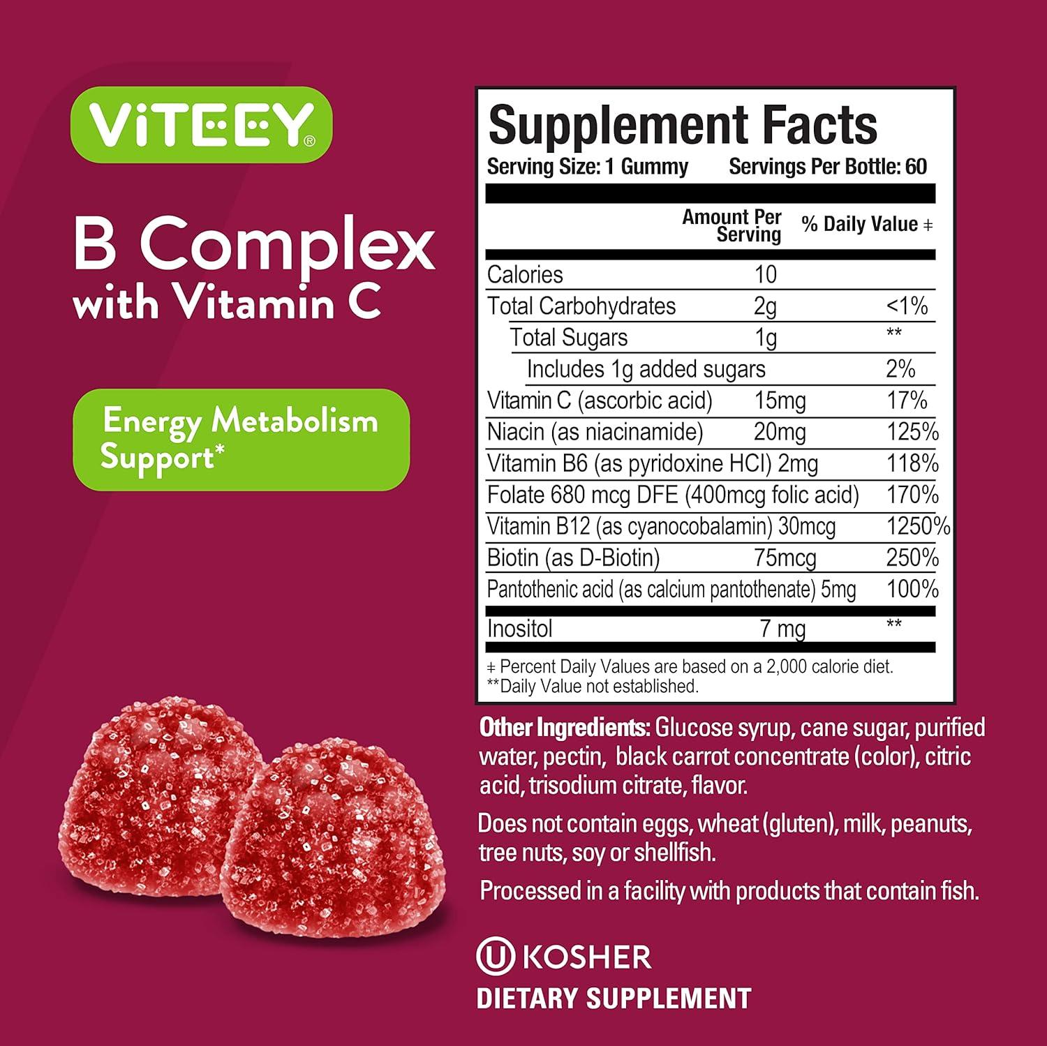 Vitamin B Complex Gummies with Vitamin C, B6, B12, Niacinamide, Folic ...