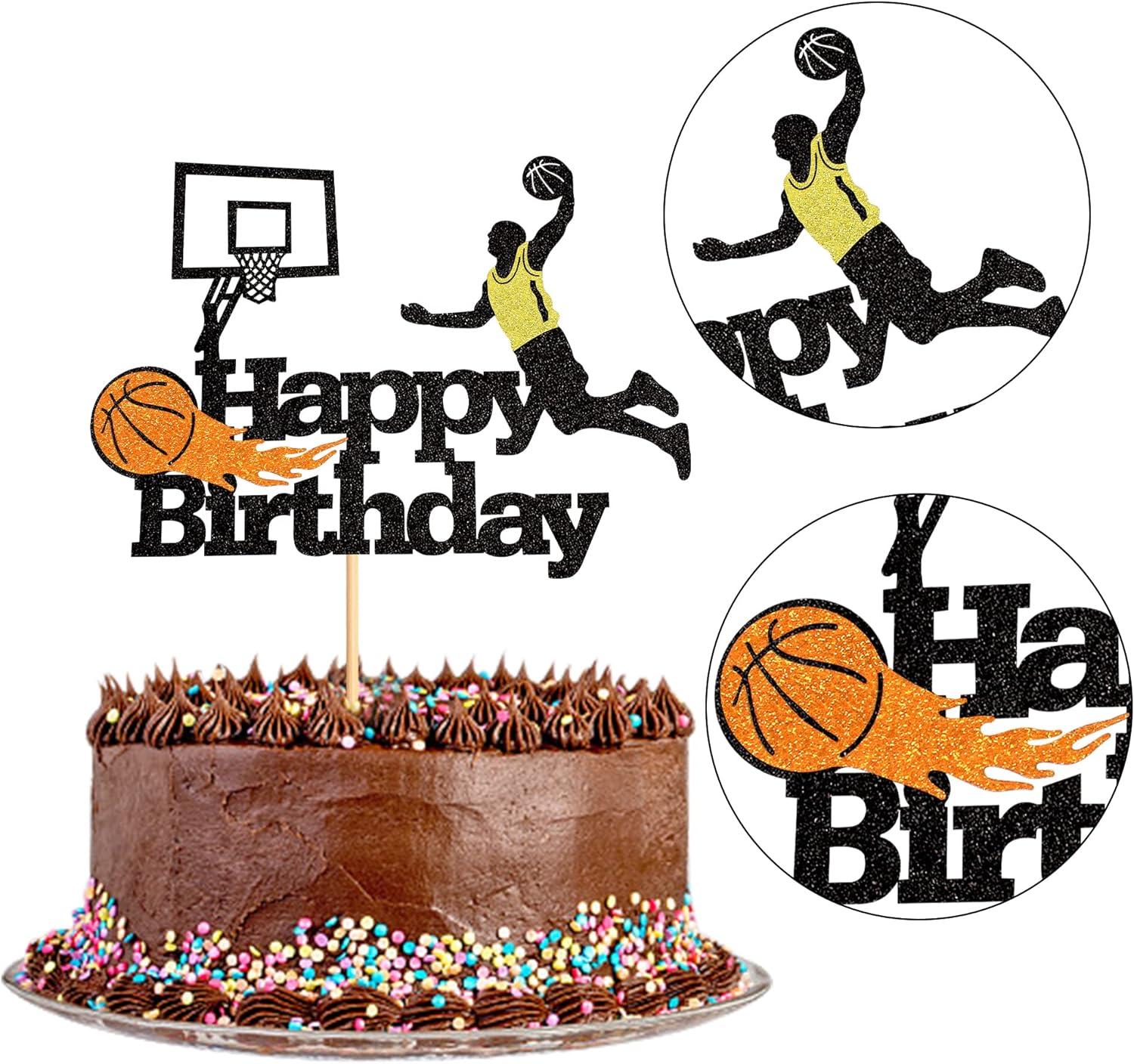Basketball Cake Attachment - Happy Birthday Shield & Player Decorations ...