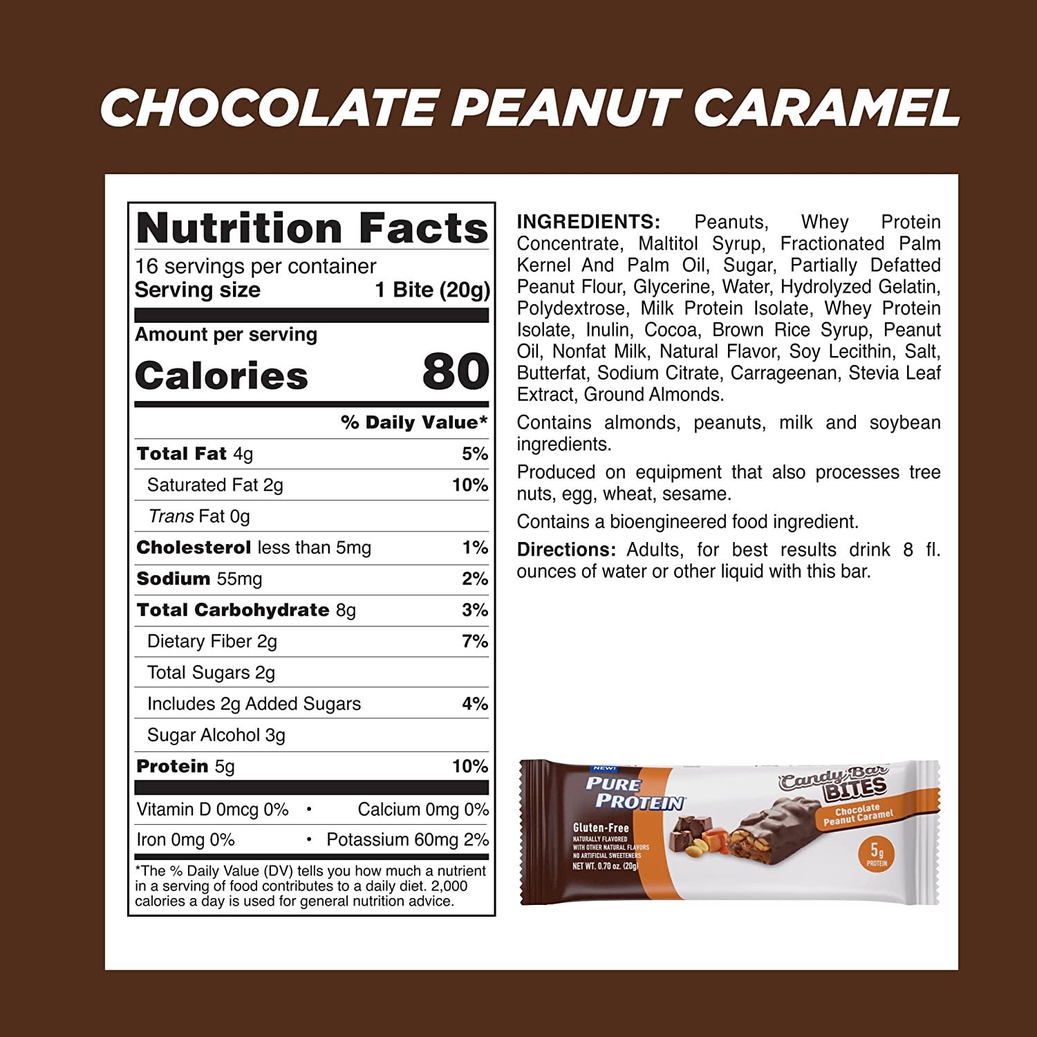 Pure Protein Candy Bar Bites - Chocolate Peanut Caramel, 5g Protein ...