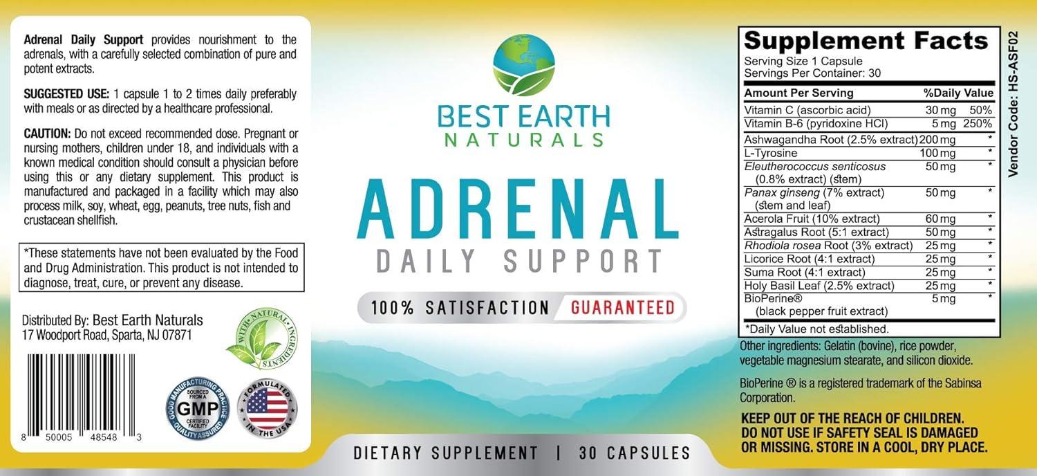 Earth Naturals Adrenal Support Supplement - 30 Count with Rhodiola ...