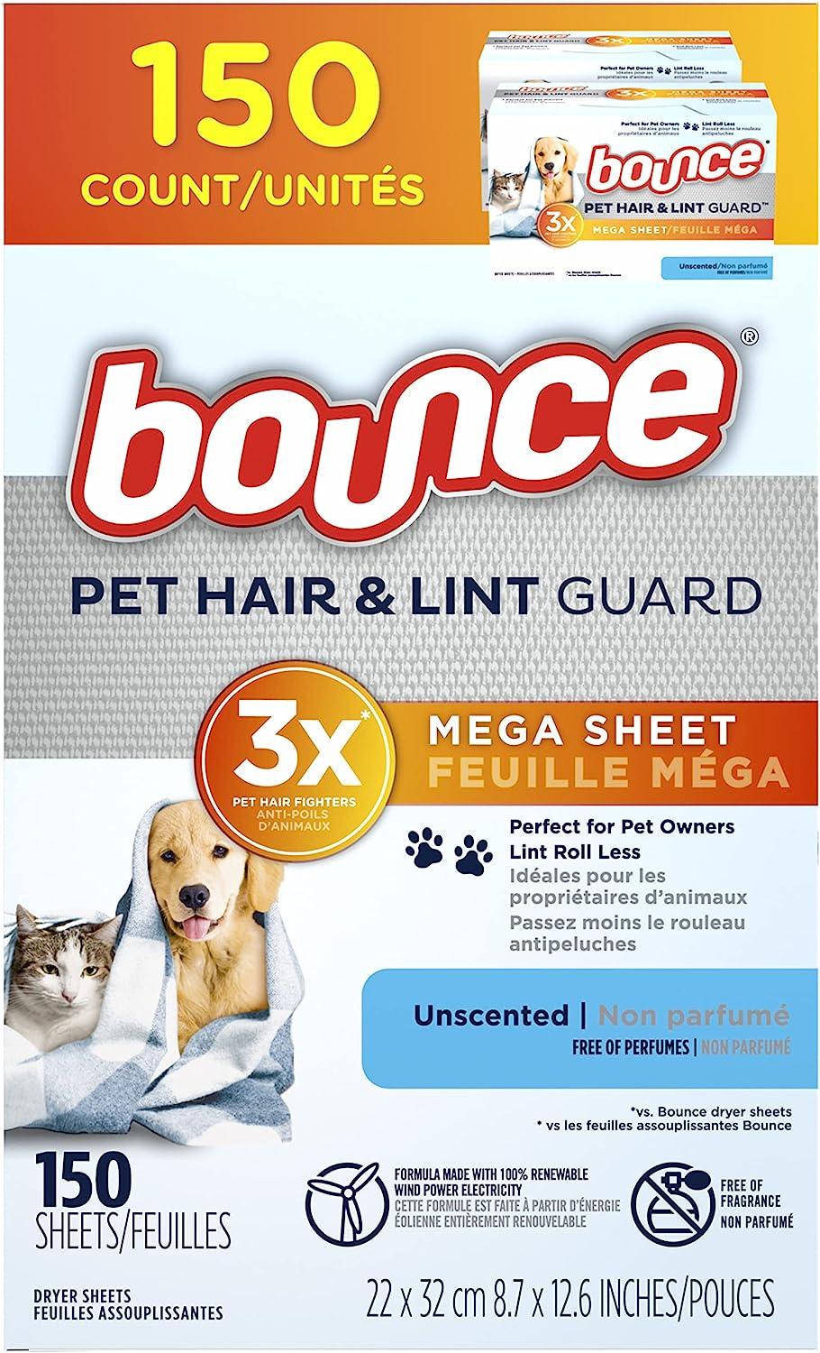 Bounce Pet Hair and Lint Guard Mega Fabric Softener Dryer Sheets - 150 ...