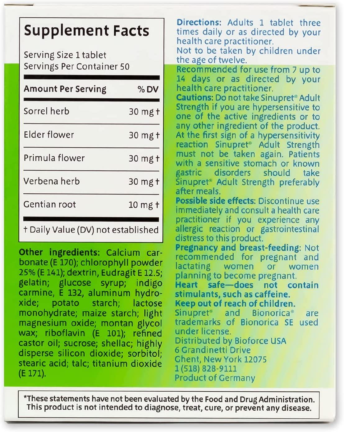 Sinupret Adult Strength - Herbal Sinus & Immune Support, 50 Tablets ...