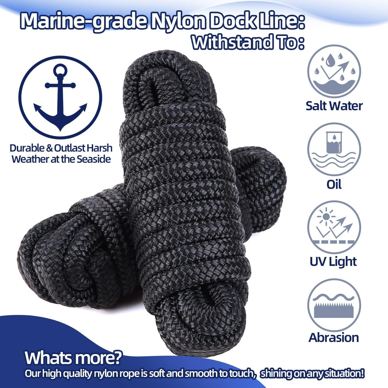 Sportneer 4 Pack 1/2X15 Boat Dock Lines - Double Braided Nylon Dock ...