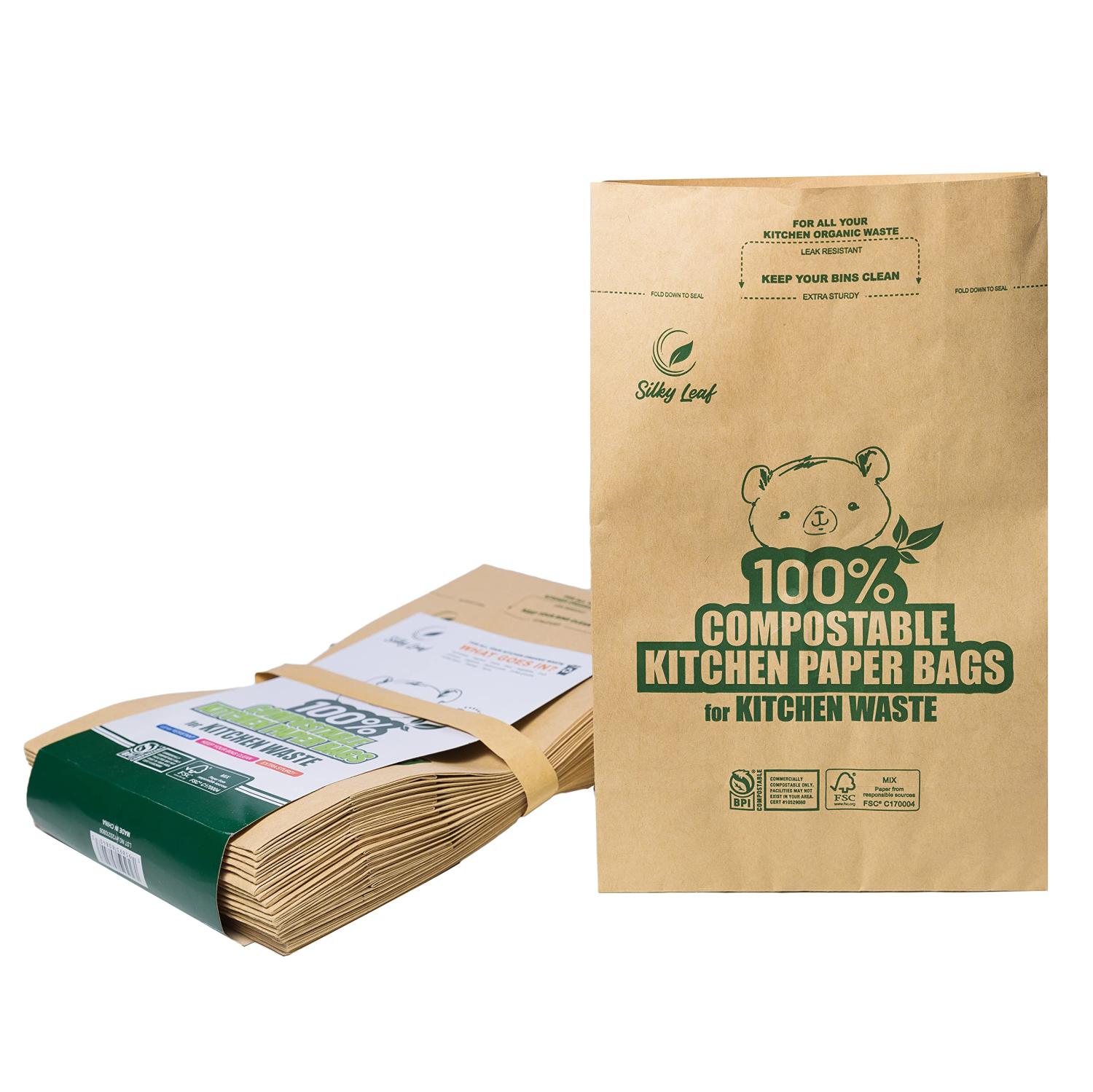 Silky Leaf 30 Pack Kitchen Compost Bags - 100% Biodegradable Small Bags ...