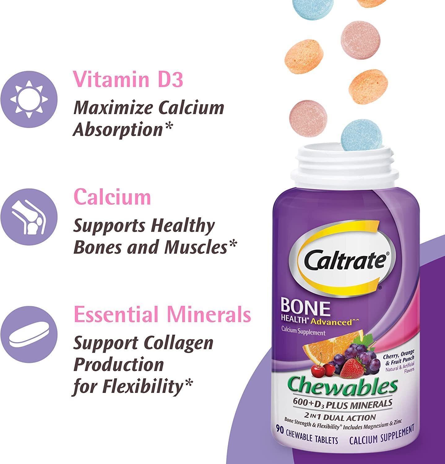 Caltrate Chewables 600 Plus D3 & Minerals - Calcium Vitamin D ...