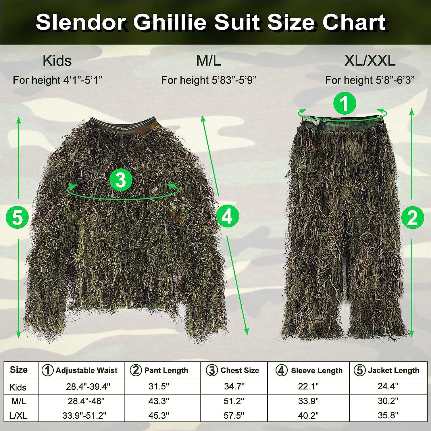Slendor 6 in 1 Ghillie Suit - 3D Camouflage Hunting Apparel for Men, Hunters, Military - Small ...