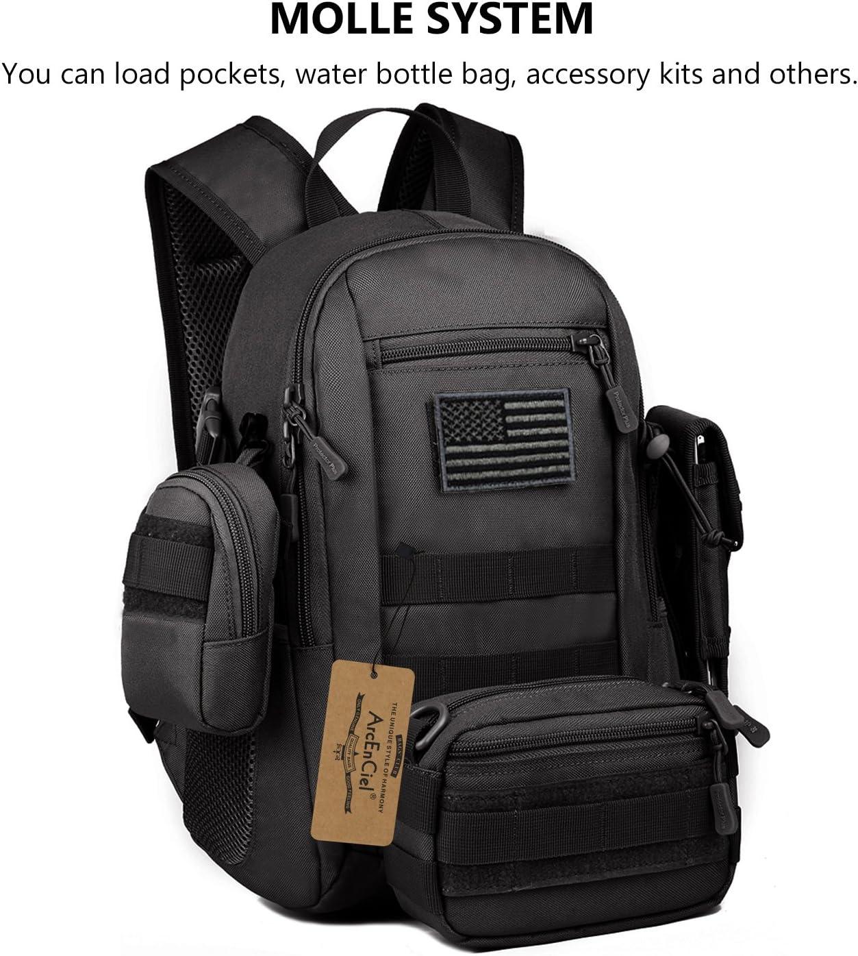 ArcEnCiel 12L Mini Tactical Backpack Military MOLLE Daypack - Black ...
