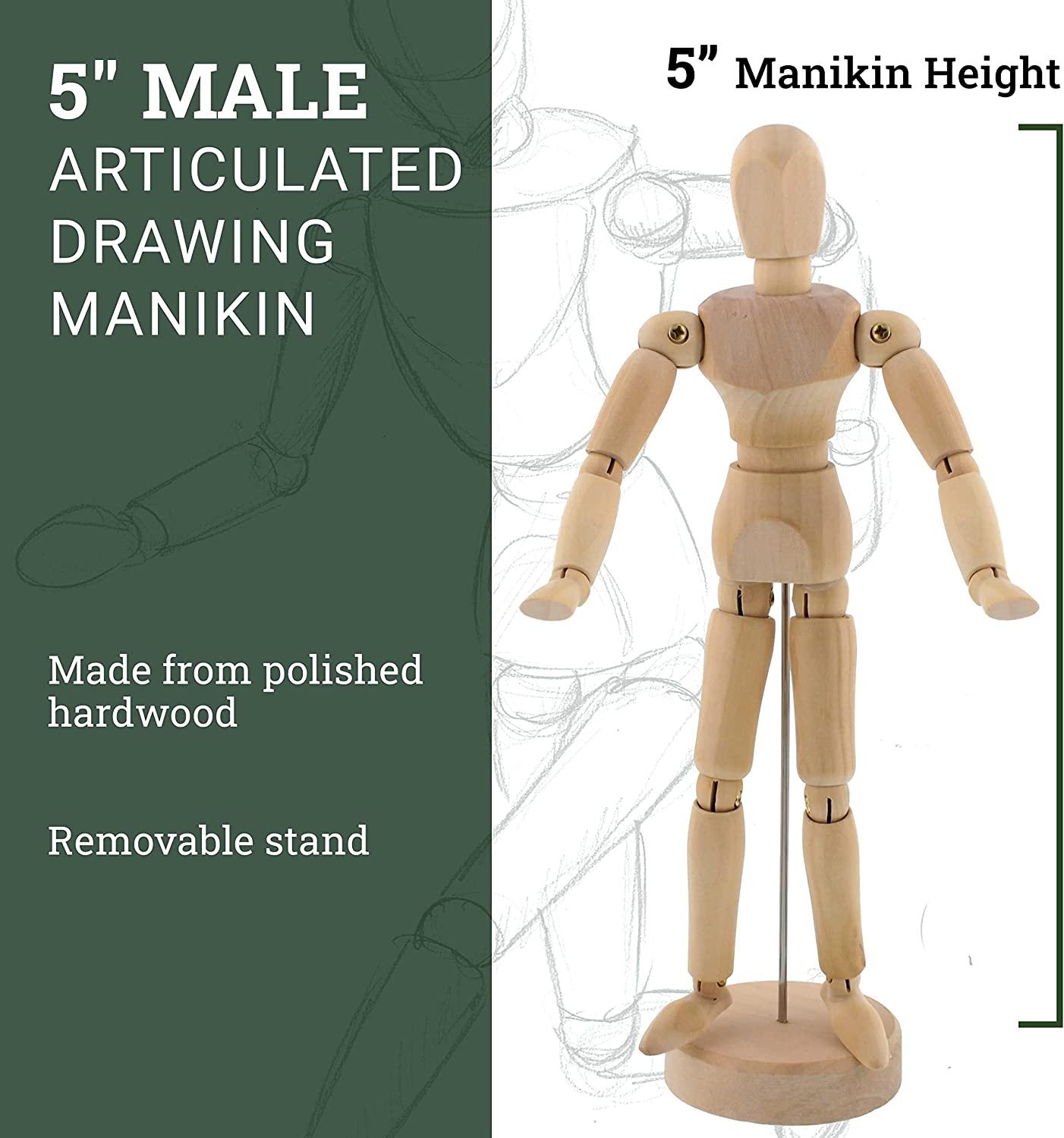 US Art Supply Wood Artist Drawing Manikin - Flexible Body with Base, 5 ...