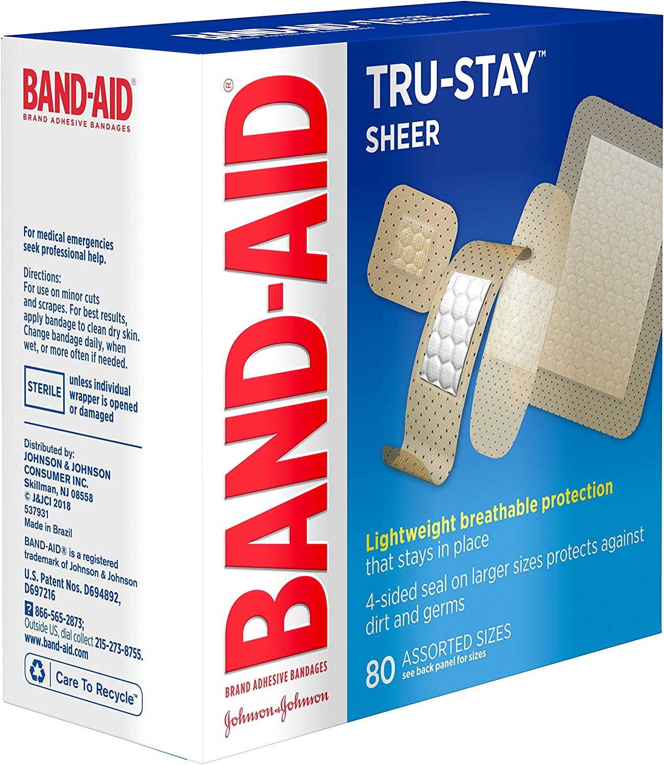 Band-Aid Tru-Stay Sheer Strips Adhesive Bandages - Assorted Sizes - 80 ...
