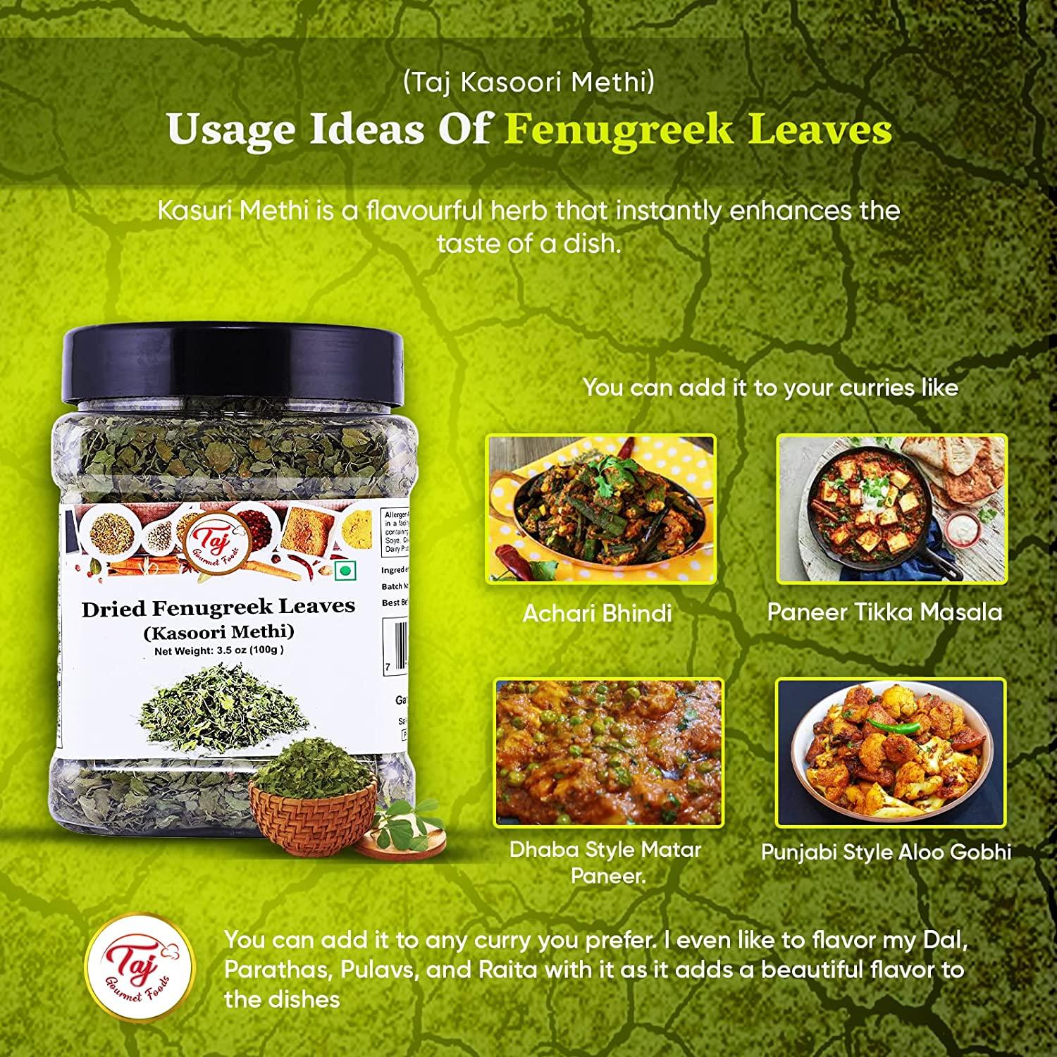 Taj Premium Quality Kasoori Methi Fenugreek Leaves 3.5 oz - Dried ...