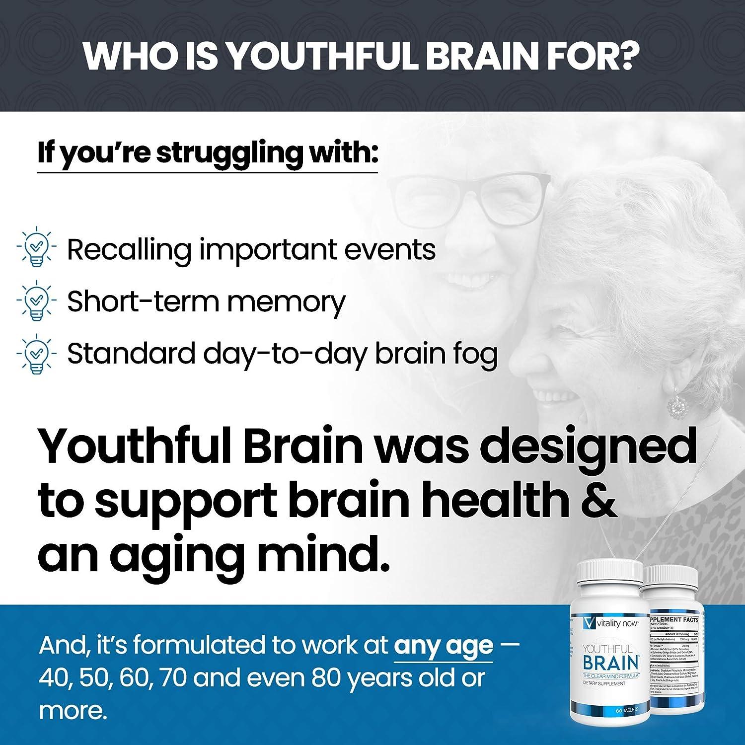 Vitality Now Youthful Brain 4-Bottle Bundle - Memory & Brain Health Support Supplement - Bacopa ...