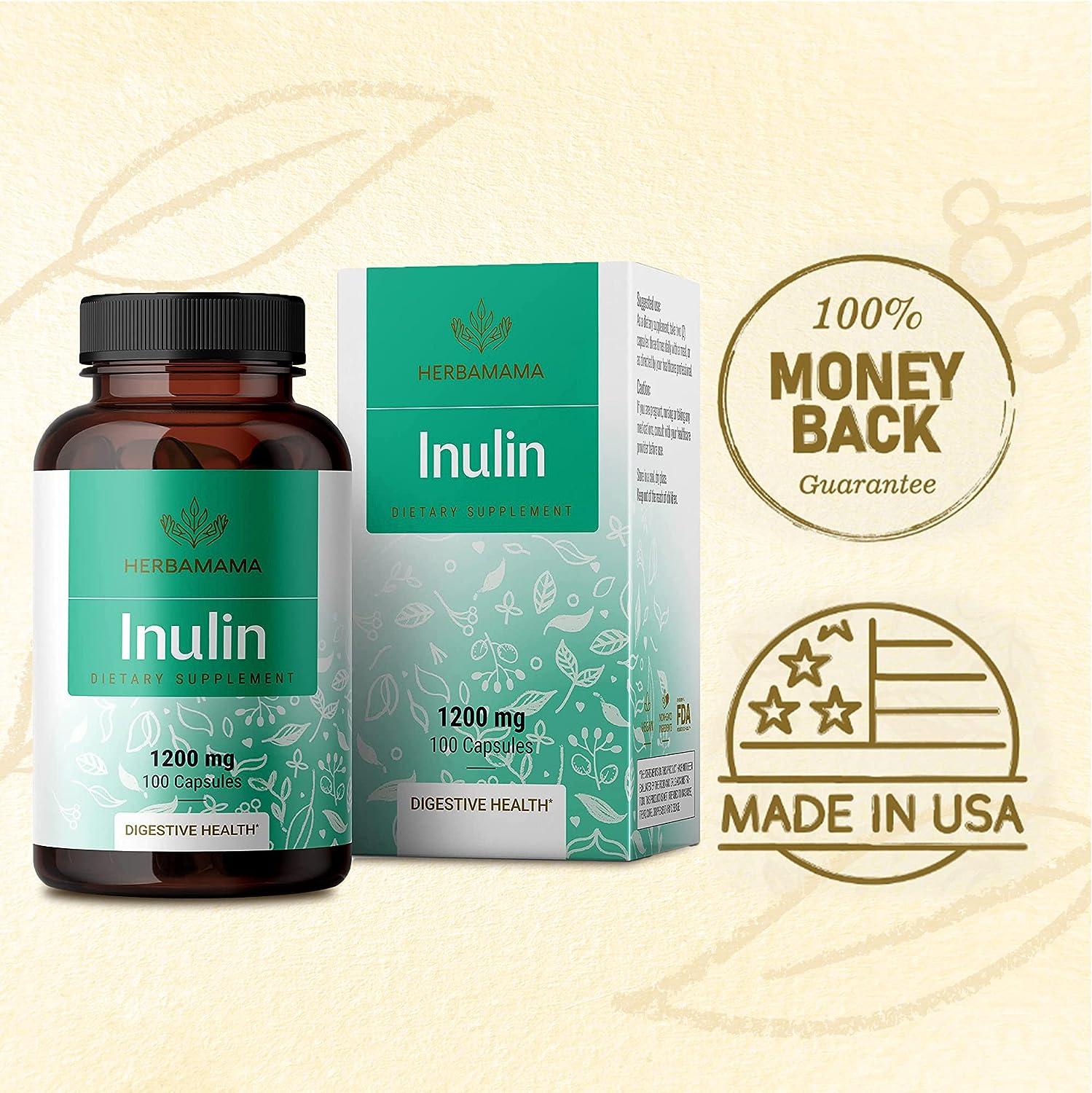 HERBAMAMA Inulin Powder Capsules - Organic Chicory Root Inulin ...