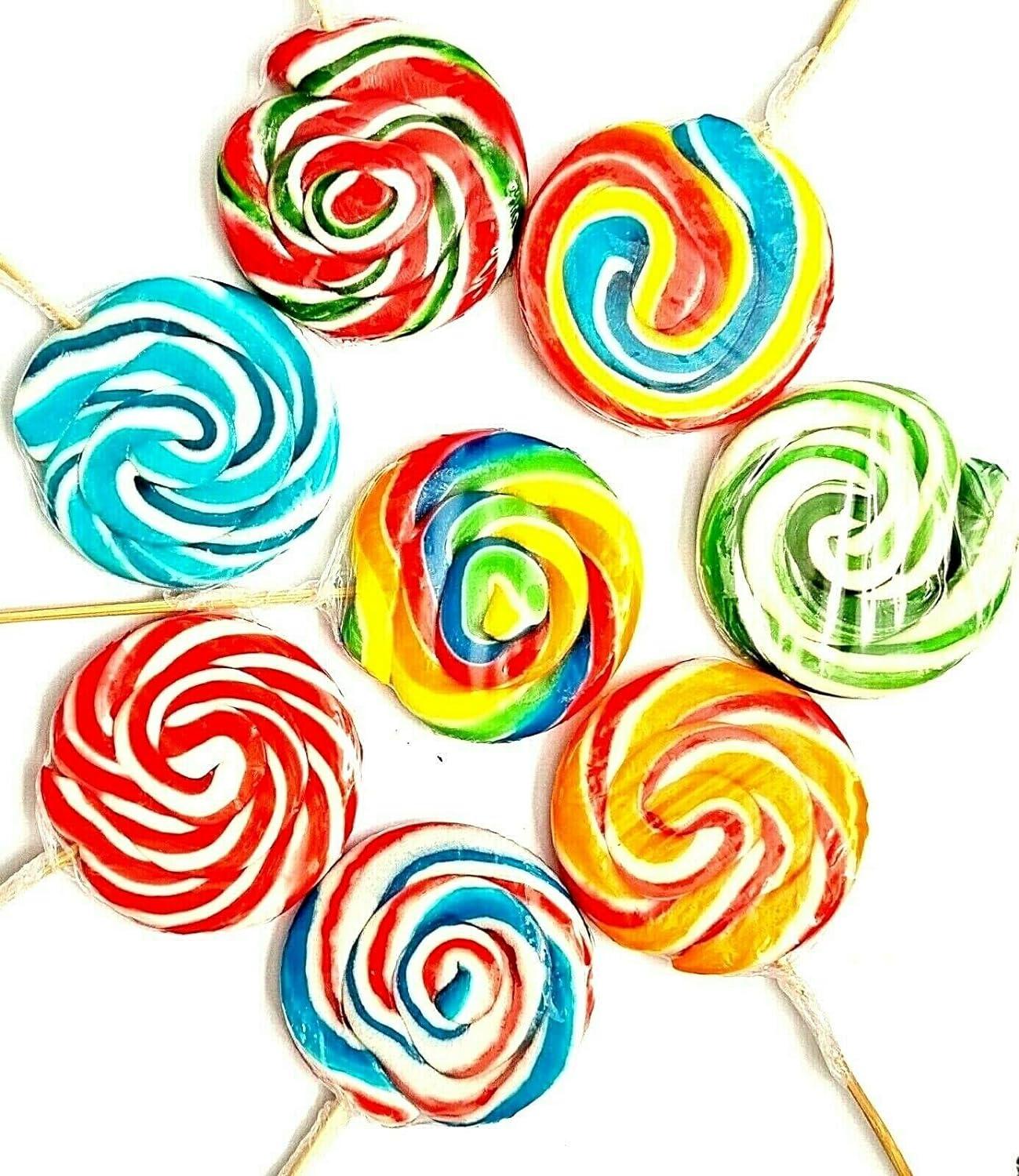 Lollipops 25 x 30g Rainbow Swirly Round Lollies. Kids Party Bags Sweets ...