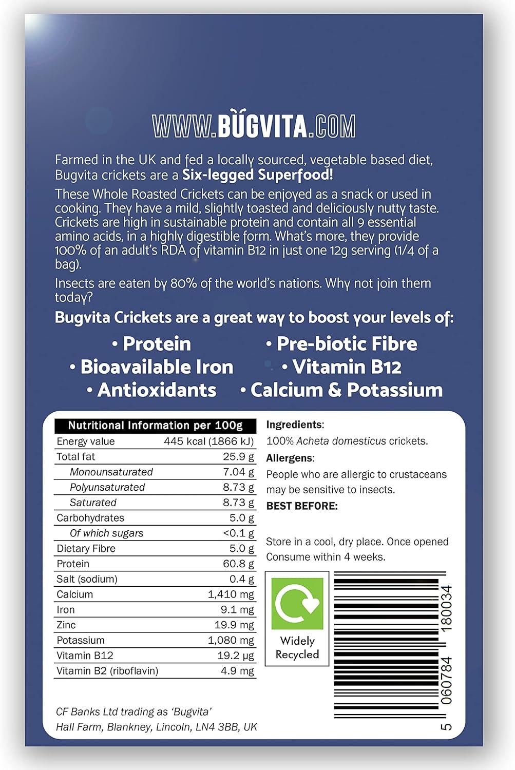 UK Farmed Crunchy Whole Roasted Crickets 48g - Nutrient-Rich Six-Legged ...