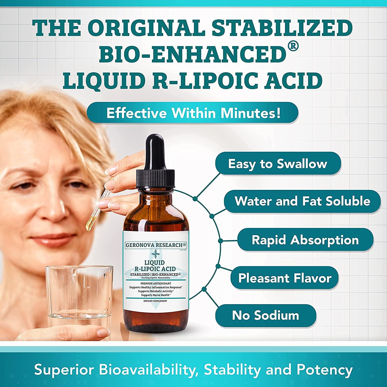 GeroNova Research Liquid R-Lipoic Acid 100mg 4oz | Premium R-Alpha ...