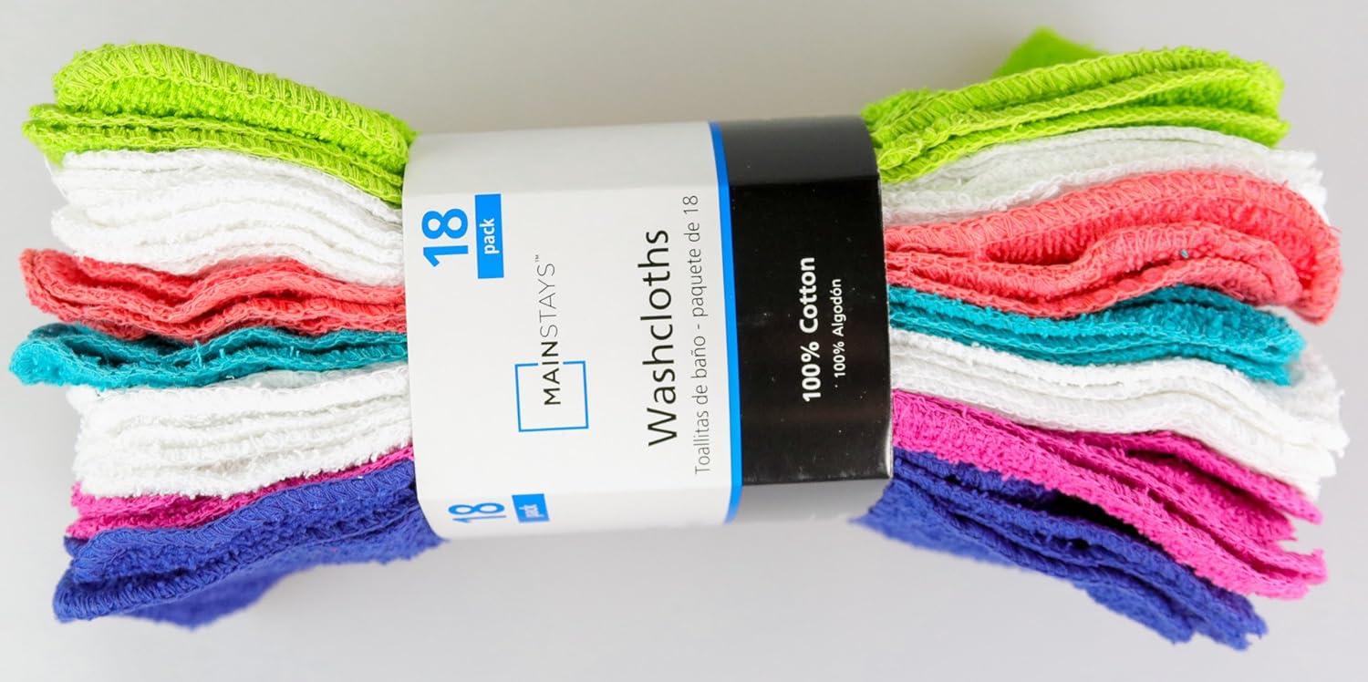 Mainstays 18-Pack Cotton Terry Thin Washcloths Rags - Assorted Colors ...