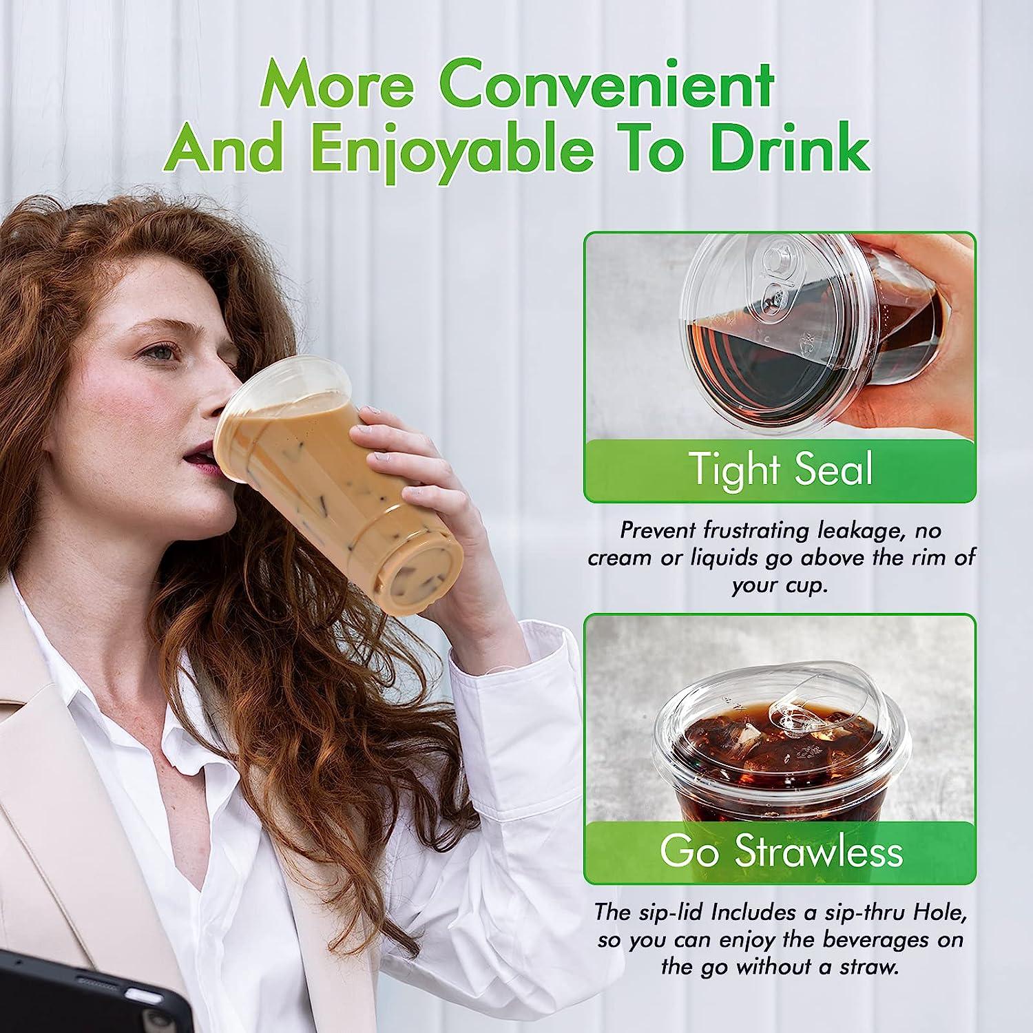 Lilymicky 24oz Clear Plastic Cups with Strawless Sip Lids - 60 Pack for ...