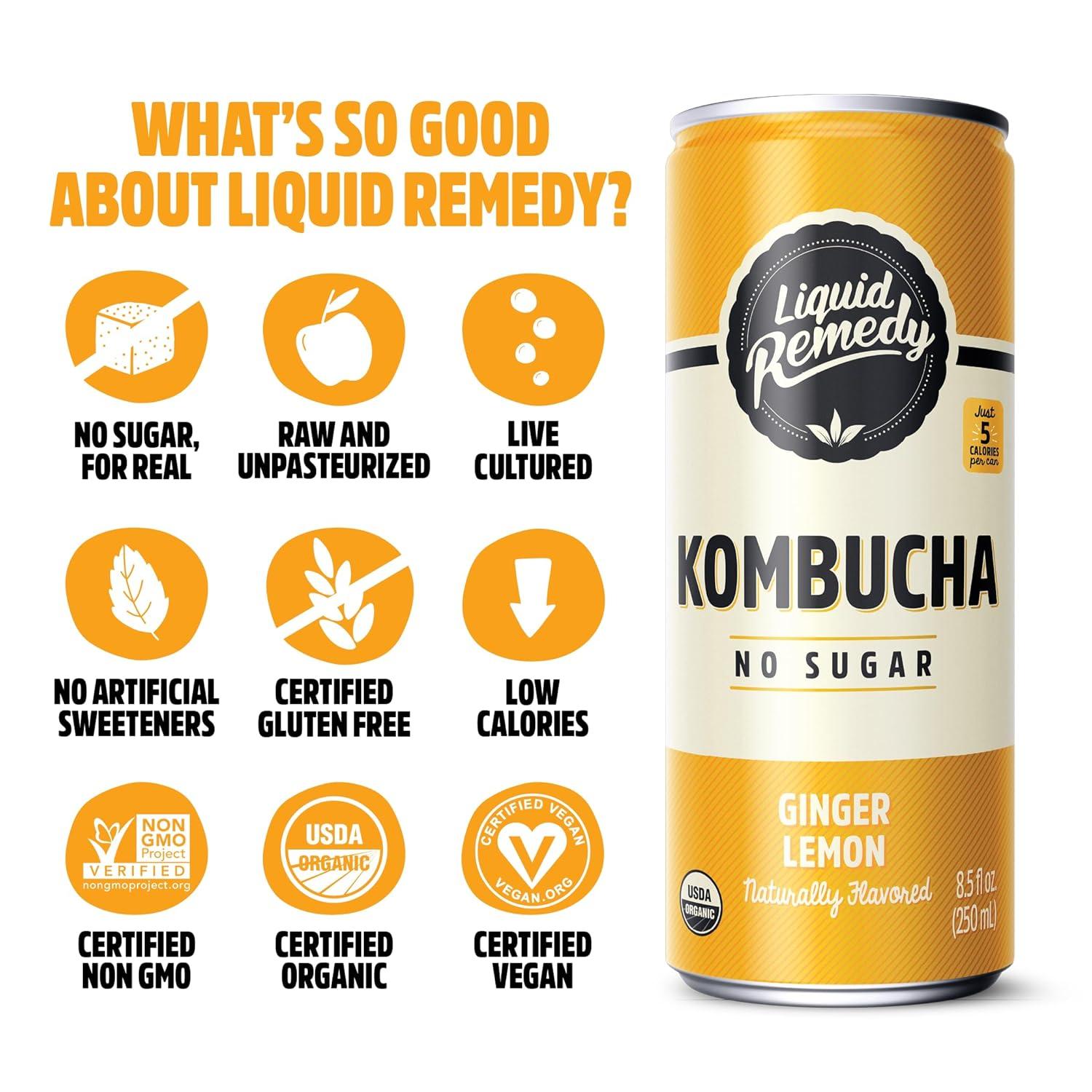 Remedy Kombucha Tea Organic Drink 24-Pack Ginger Lemon 8.5 Fl Oz ...
