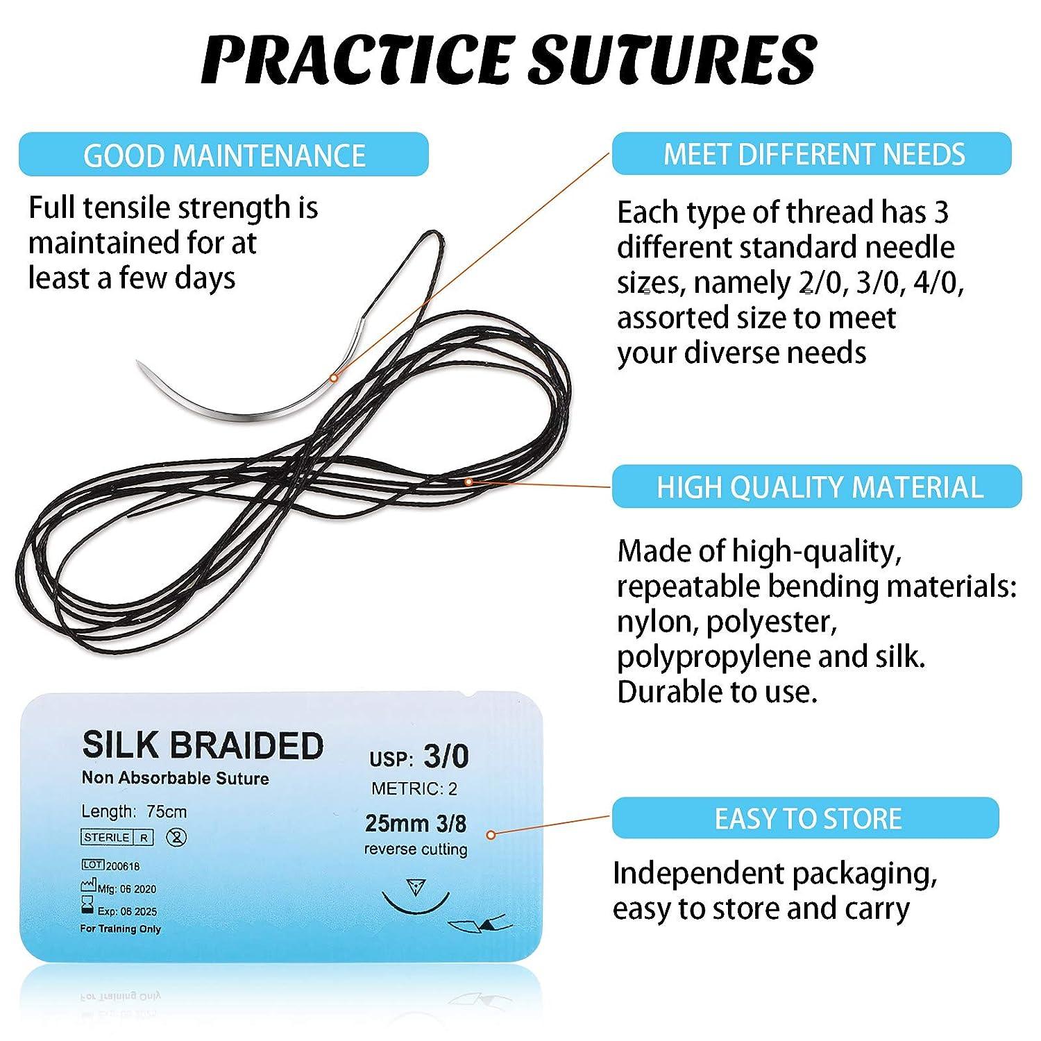 Suture Practice Kit with Thread and Needles - 2/0 3/0 4/0 Assorted ...