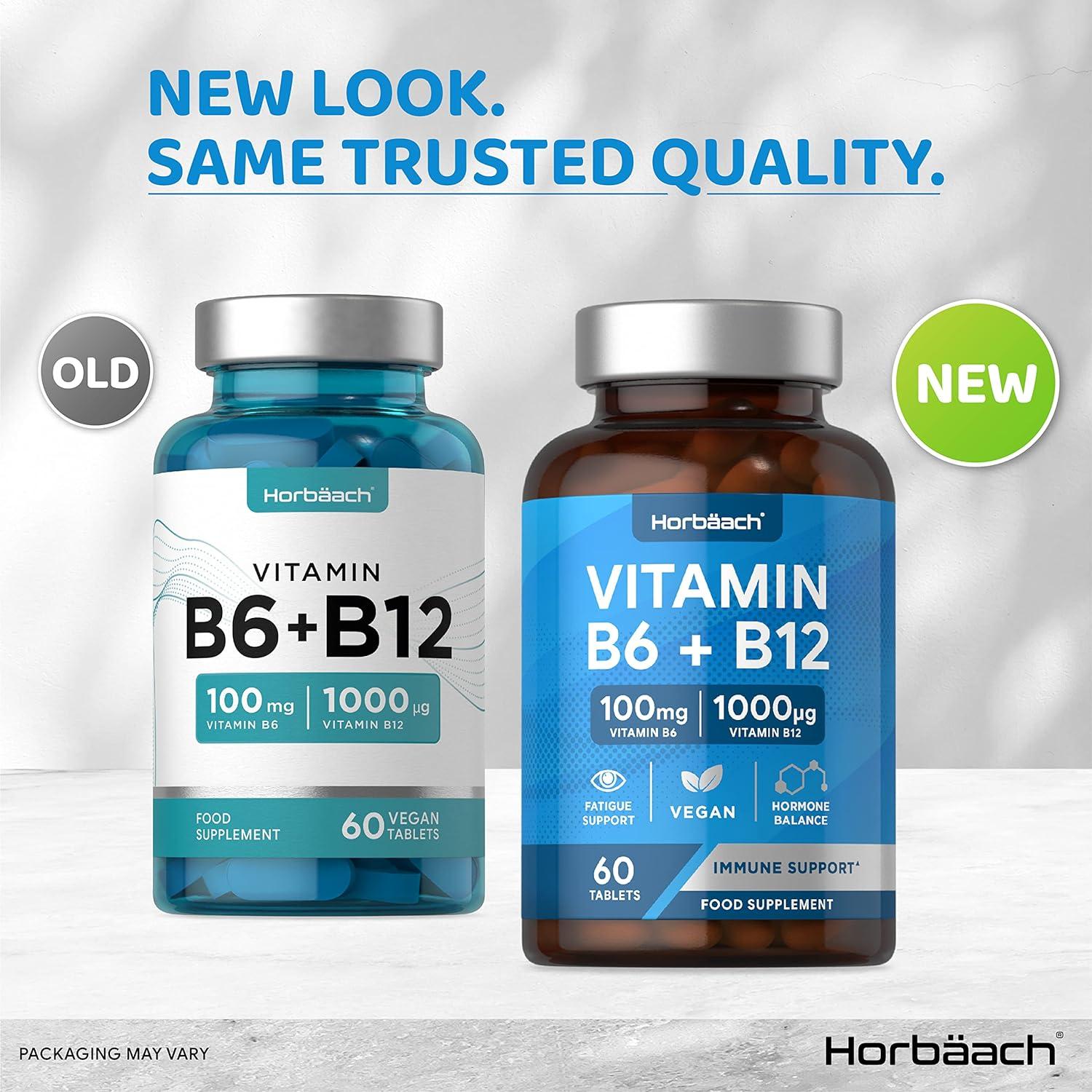 Vitamin B6 100mg & B12 1000mcg | 60 Vegan Tablets | High Strength B Complex for Hormone Balance ...