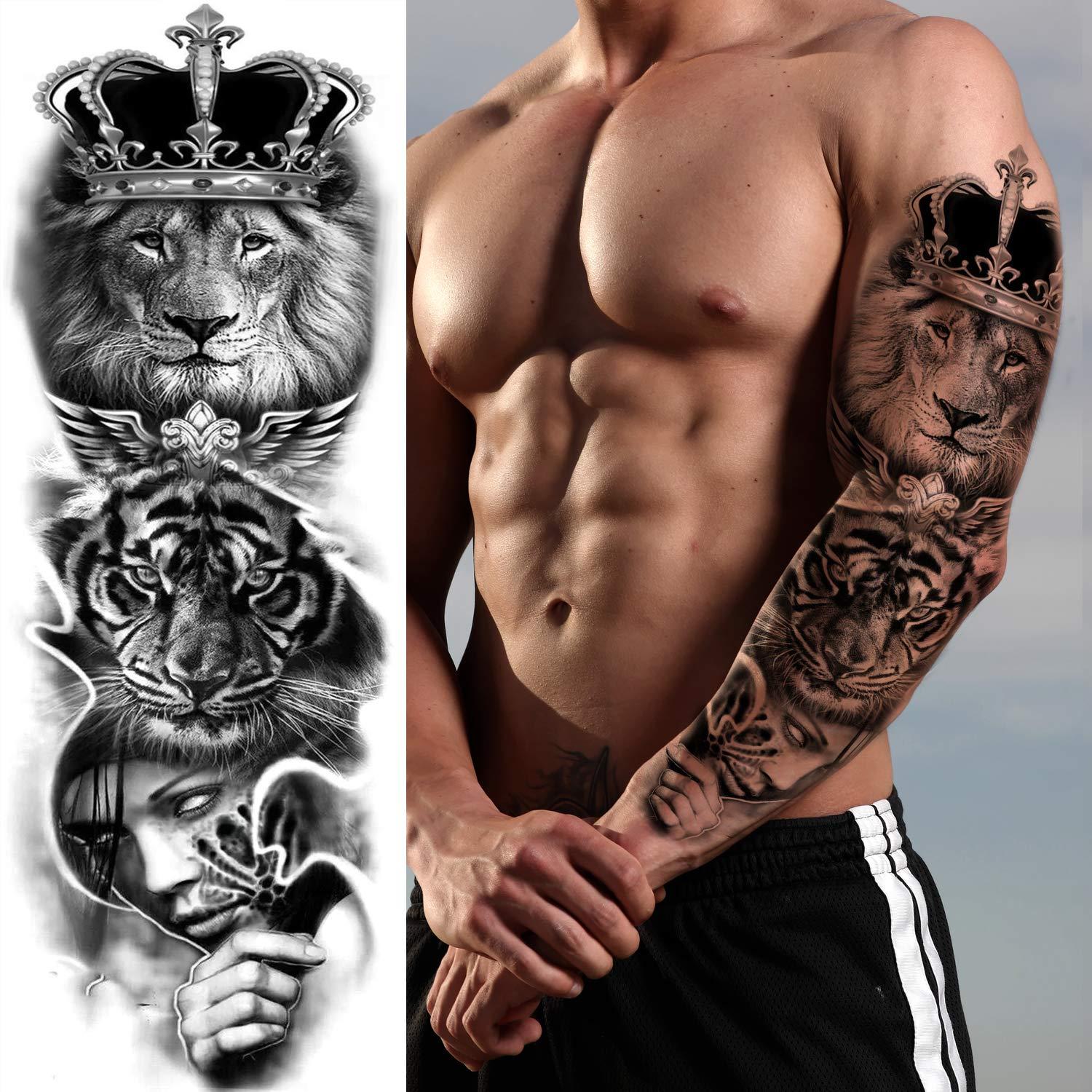 Kotbs Lion Animal Temporary Arm Tattoos - Set of 8 Sheets | Men Women ...