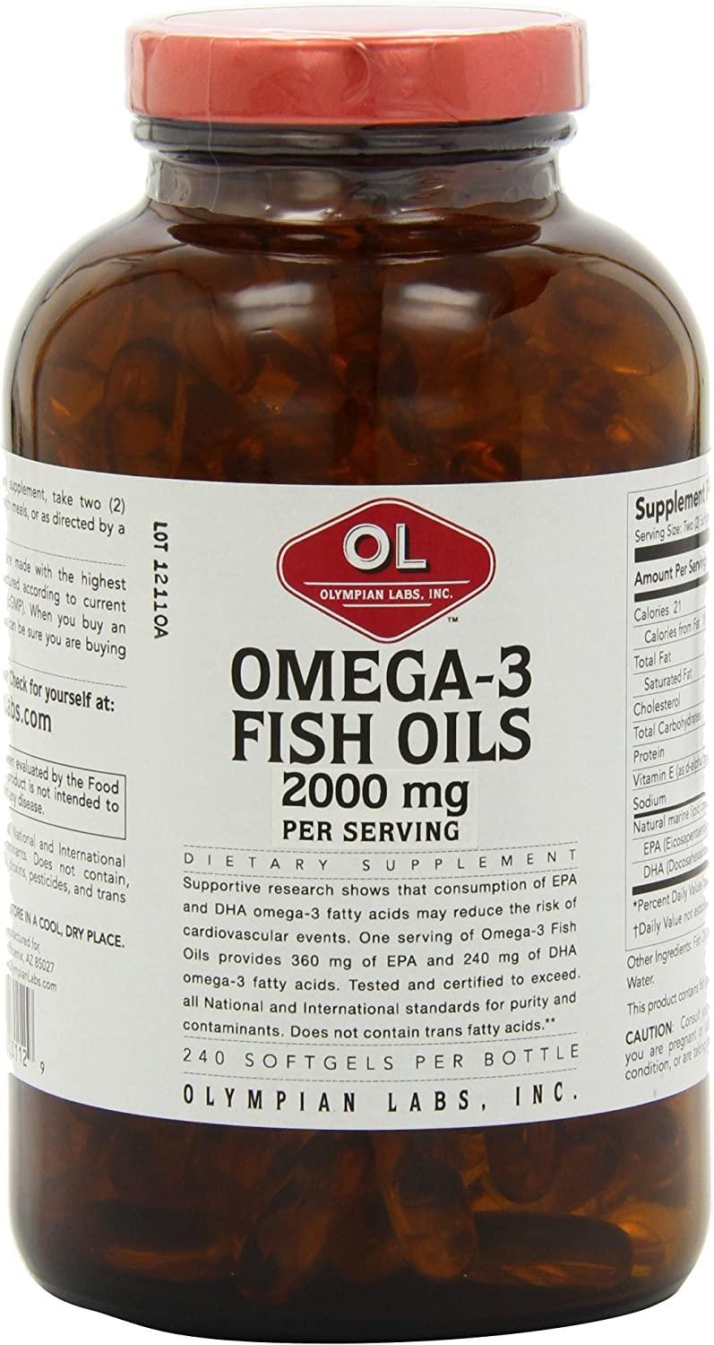 Olympian Labs Omega 3 Fish Oil 2000mg - 240 Count, 120 Servings for ...
