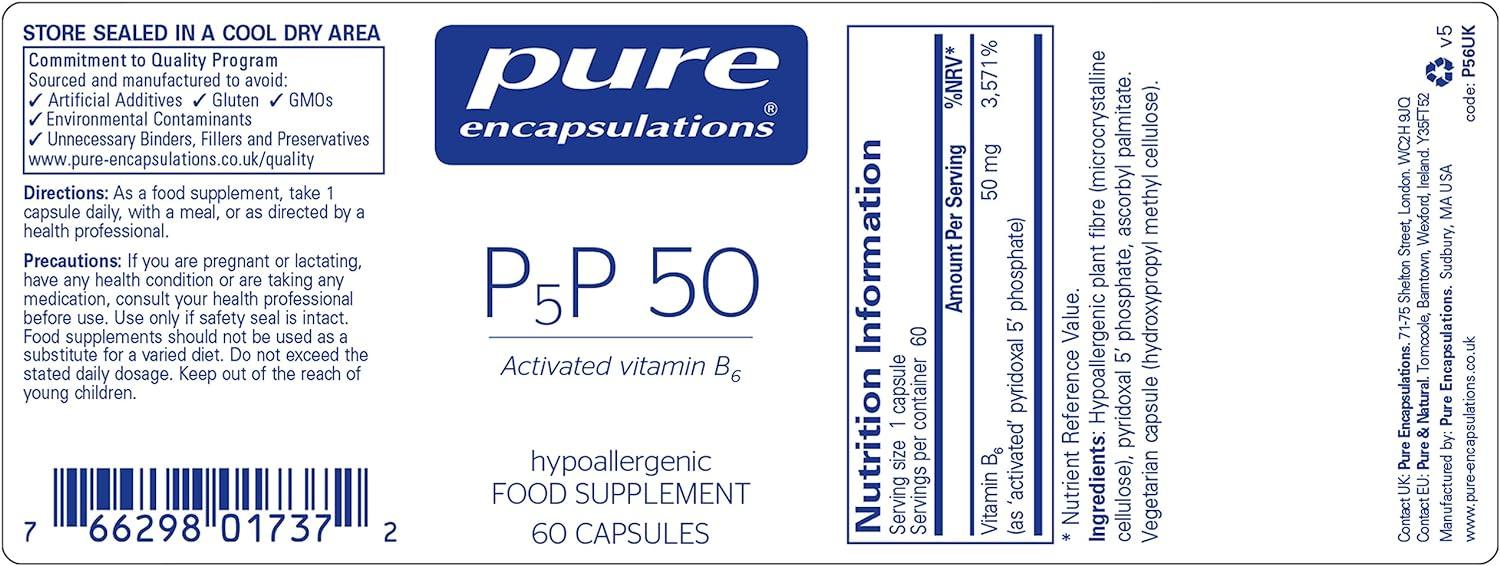 Pure Encapsulations P5P 50 - Activated Vitamin B6 for Tiredness and Fatigue - 60 Capsules | Buy ...