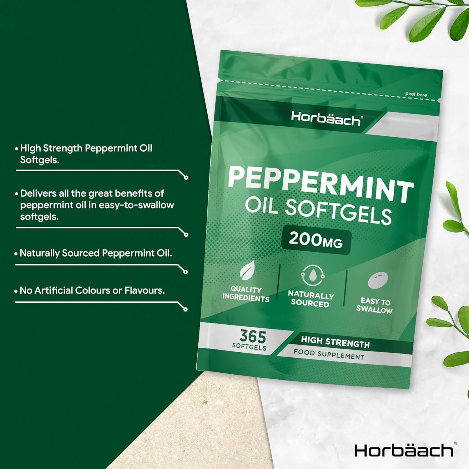 Peppermint Oil Capsules 200mg | 365 Softgels | Digestion Supplement ...