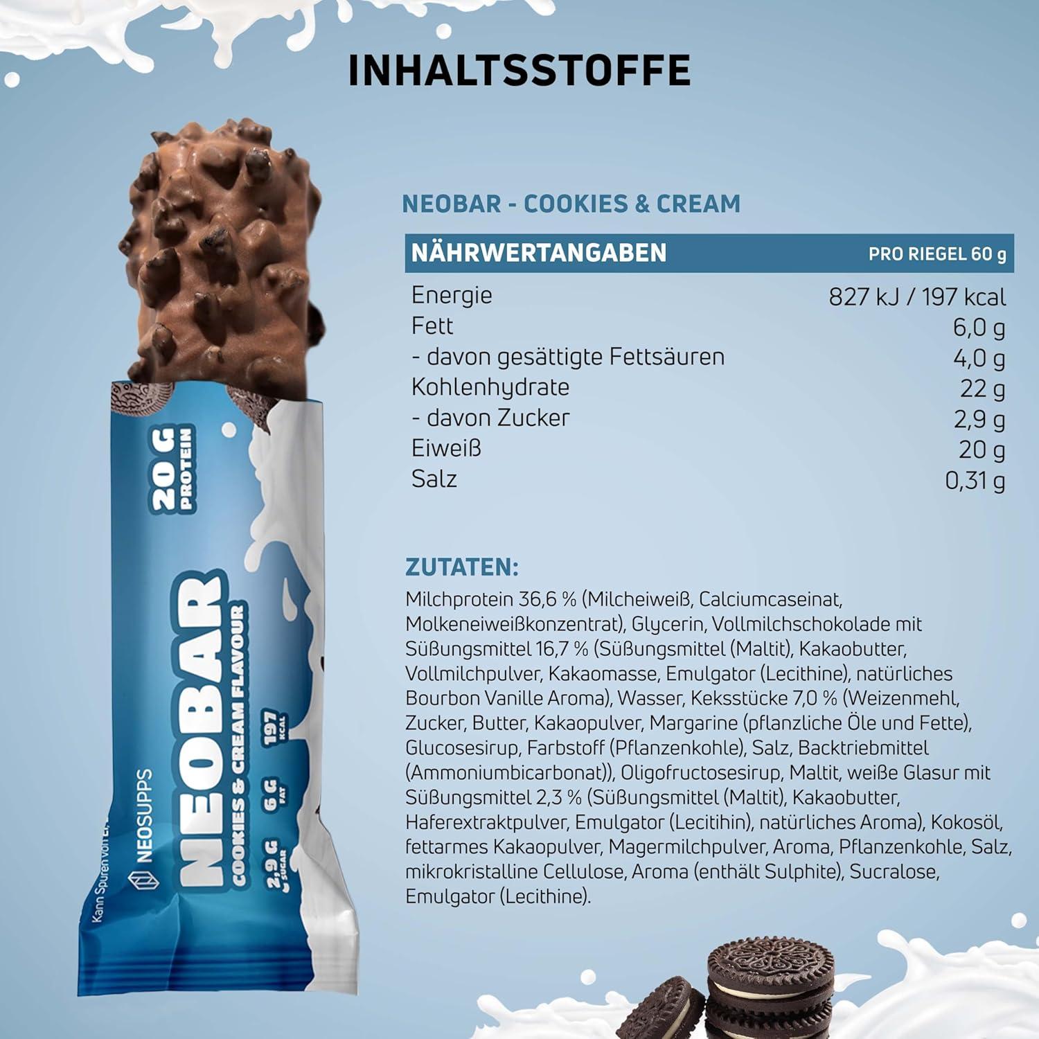 Neosupps NeoBar Cookies & Cream 60g | Low Carb Protein Bar | Delicious ...