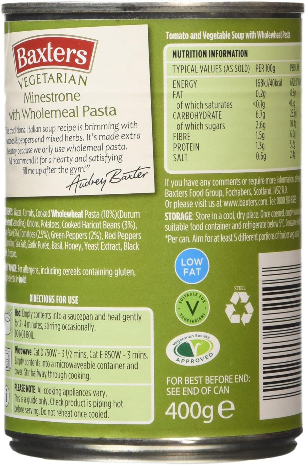 Baxters Vegetarian Minestrone with Wholemeal Pasta 400g - 1 Pack | Buy ...